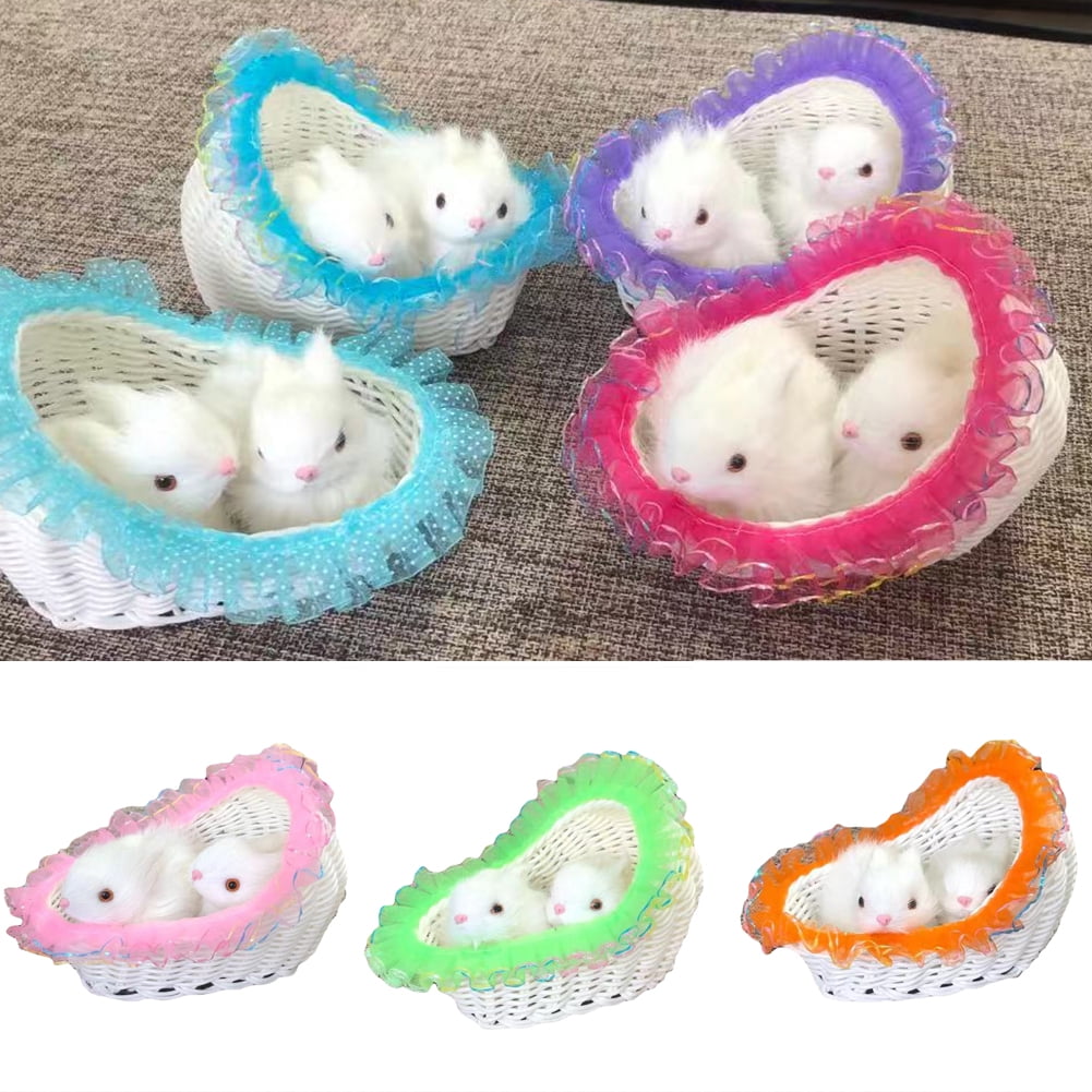 zhaomeidaxi Furry Double Bunny Rabbits in Basket Spring Easter ...