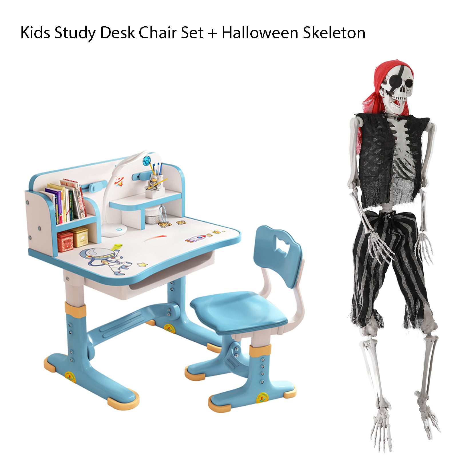zhikuangxia Kids Study Desk Chair Set,Kids Table Chair Set + 165cm Halloween Skeleton Decoration ...