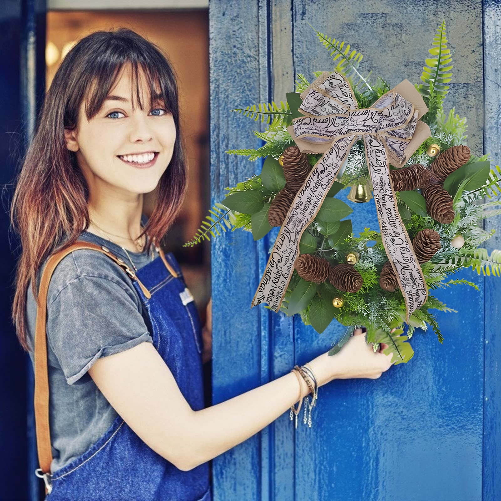 zhmrfg Christmas Wreath Artificial Garland, 40cm Wreath with Chunky ...