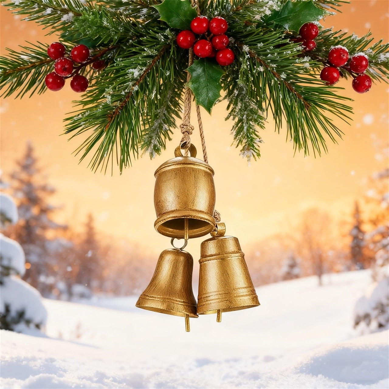 zhmrfg Set Of 3 Christmas Brass Cow Hanging Bells, Iron (Brass Coating ...