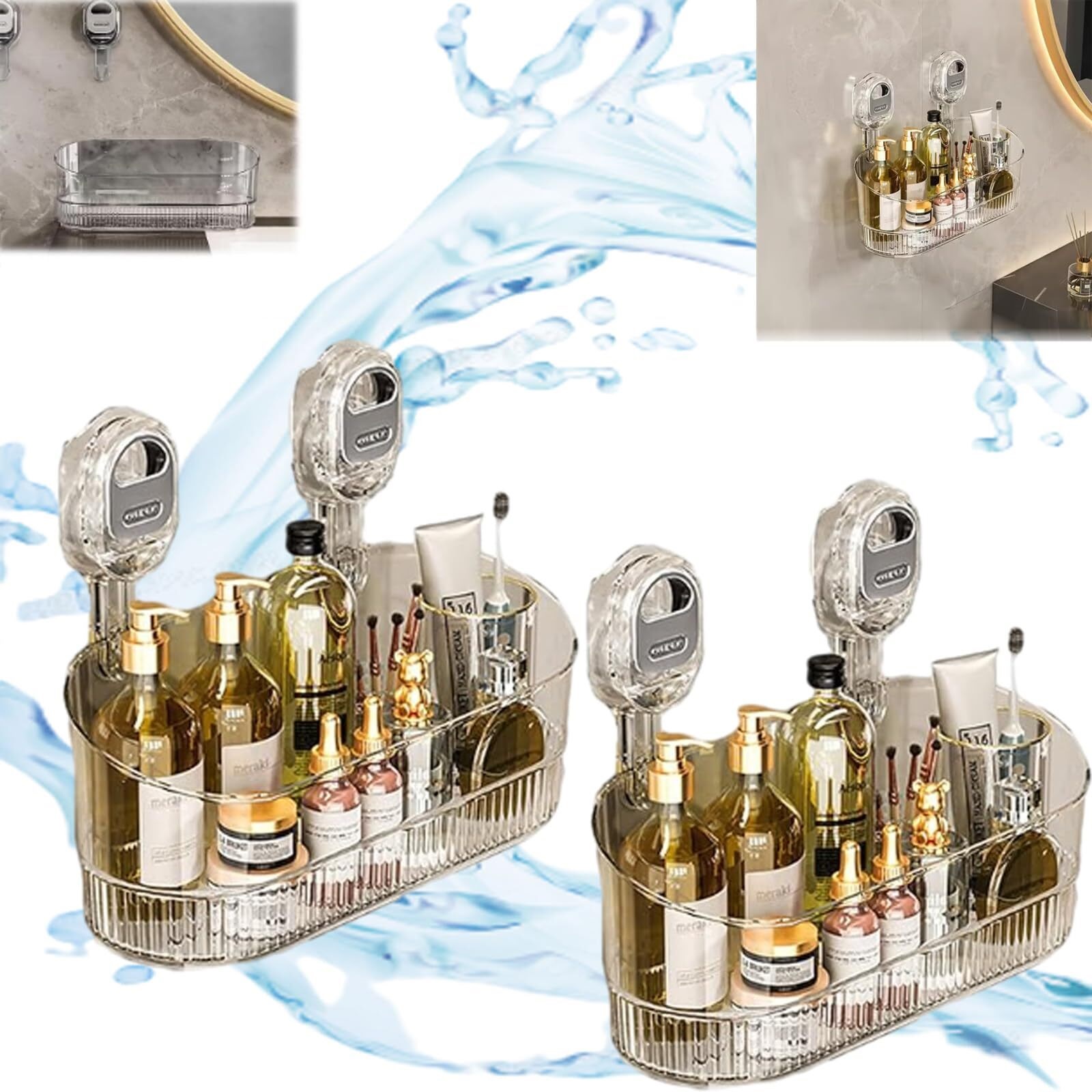 zhojing No-Drill Bathroom Suction Storage Box Large Capacity & Strong ...