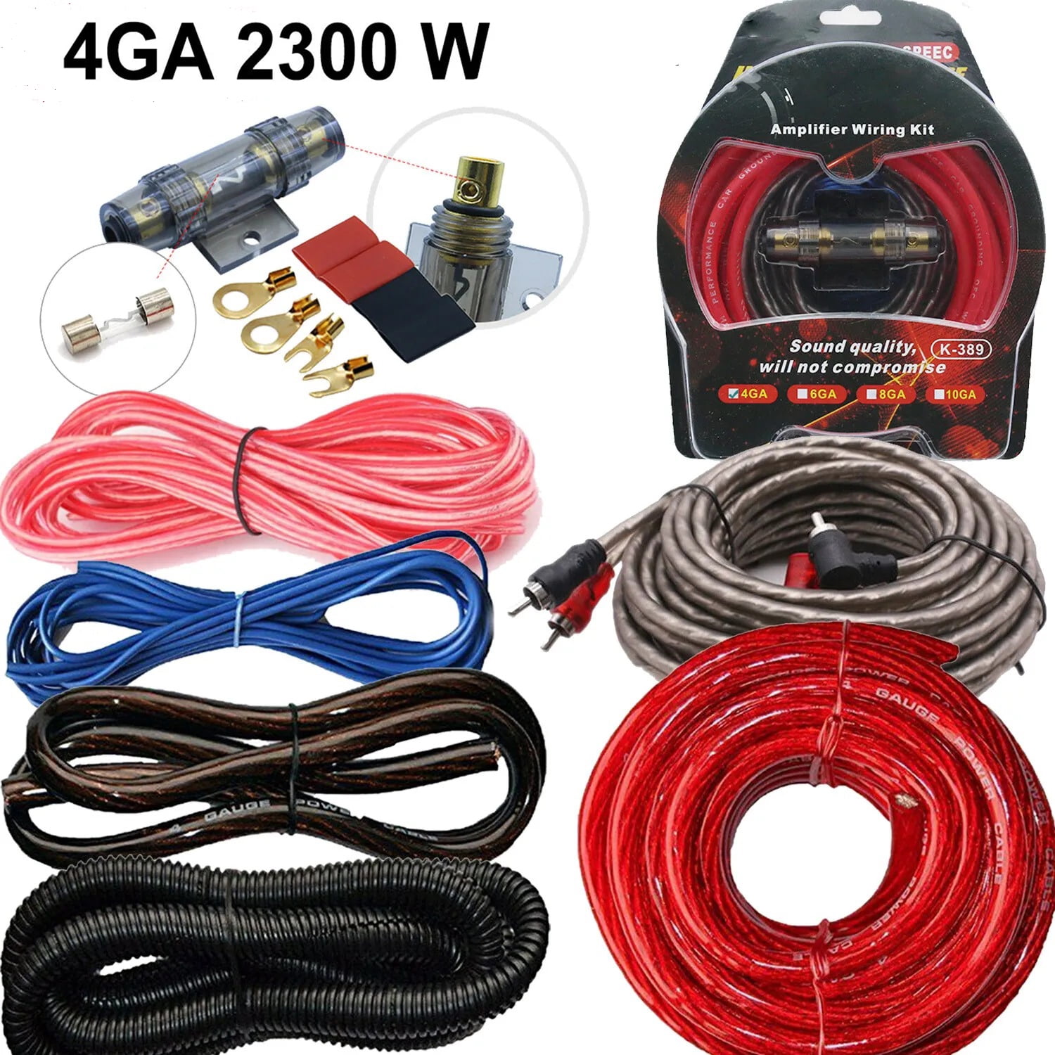 zhongxiazhiyue 4 Gauge 2300W Car Audio Cable Kit, Amplifier Install ...