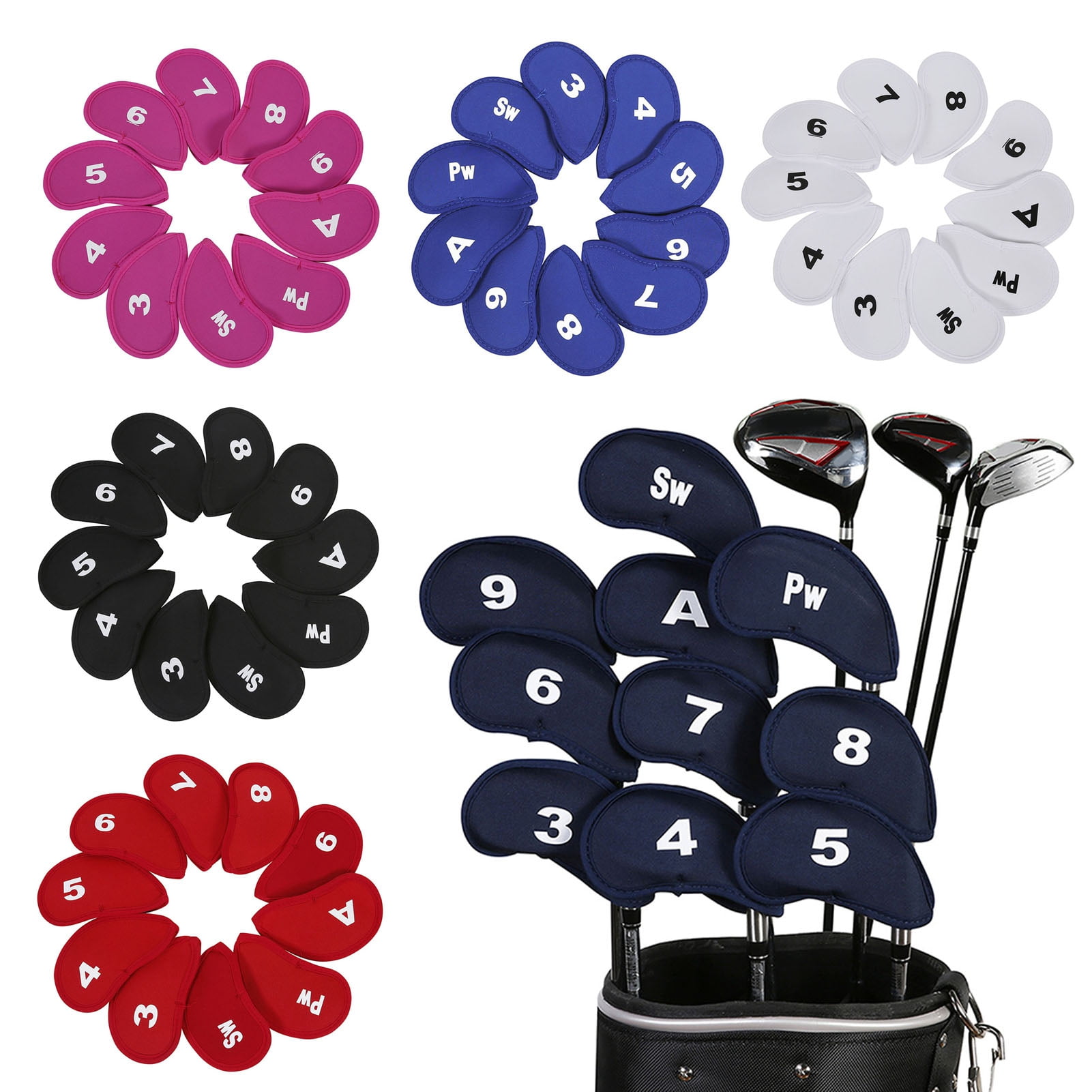 ziertyon 10Pcs Golf Club Covers Waterproof Golf Club Head Covers Iron ...