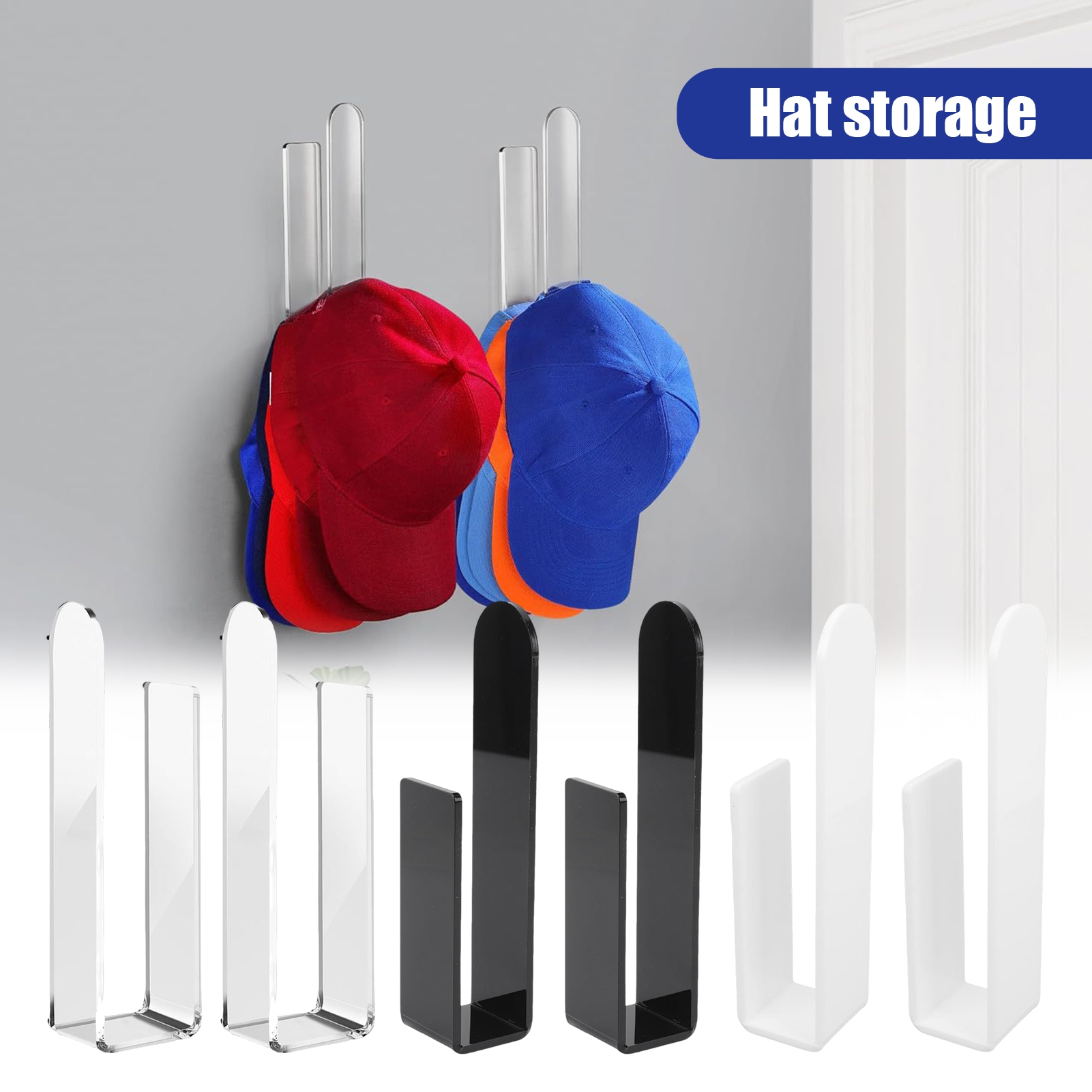 ziertyon 2/4/6/8Pcs Baseball Cap Holder Wall Mounted Hat Organizer ...