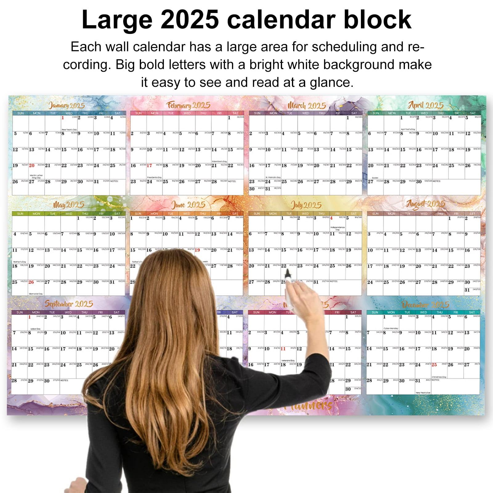 ziertyon 2025 Erasable Calendar Large Wet Dry Erase Laminated Wall ...