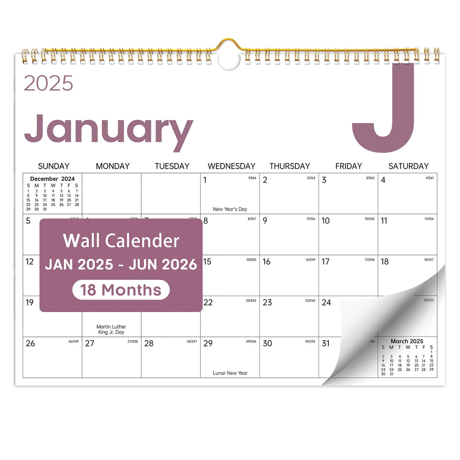 ziertyon 2025 Wall Calendar 18-Month Large Hanging Calendar January ...