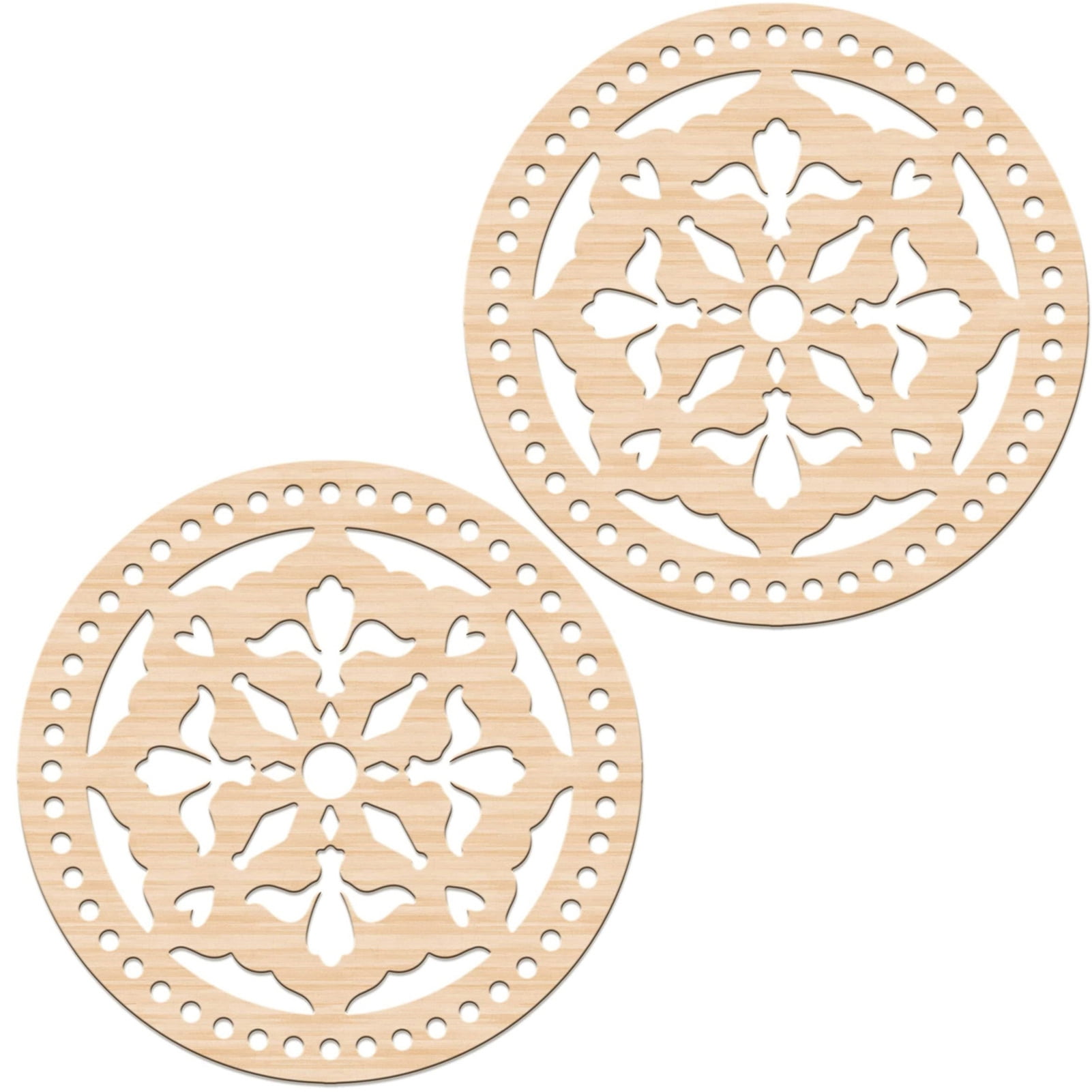 ziertyon 2Pcs Crochet Wood Bases Unpainted Floral Pattern Round Hollow ...