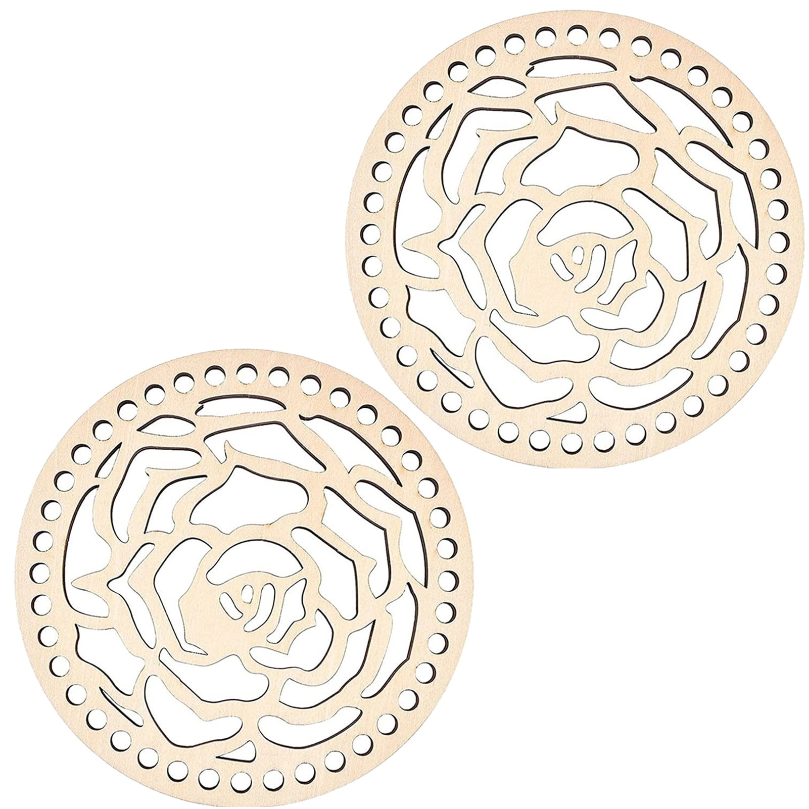 ziertyon 2Pcs Crochet Wood Bases Unpainted Floral Pattern Round Hollow ...