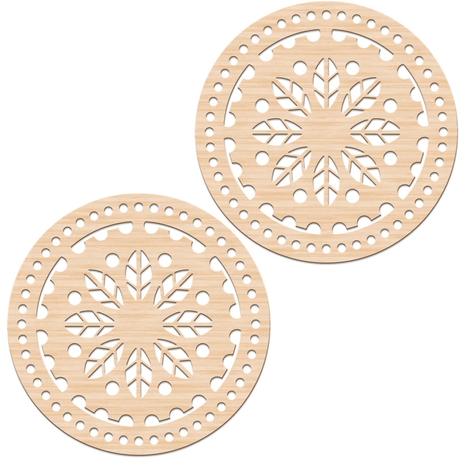 ziertyon 2Pcs Crochet Wood Bases Unpainted Floral Pattern Round Hollow ...