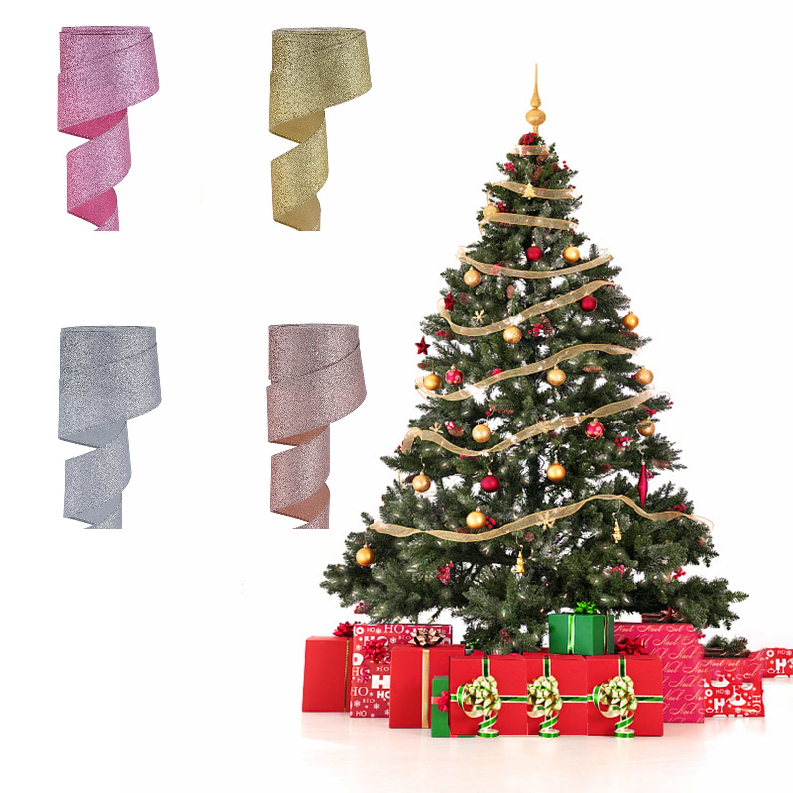 ziertyon 4cm/6cm Christmas Ribbon Glitter High Gloss Multi-colors Tear ...