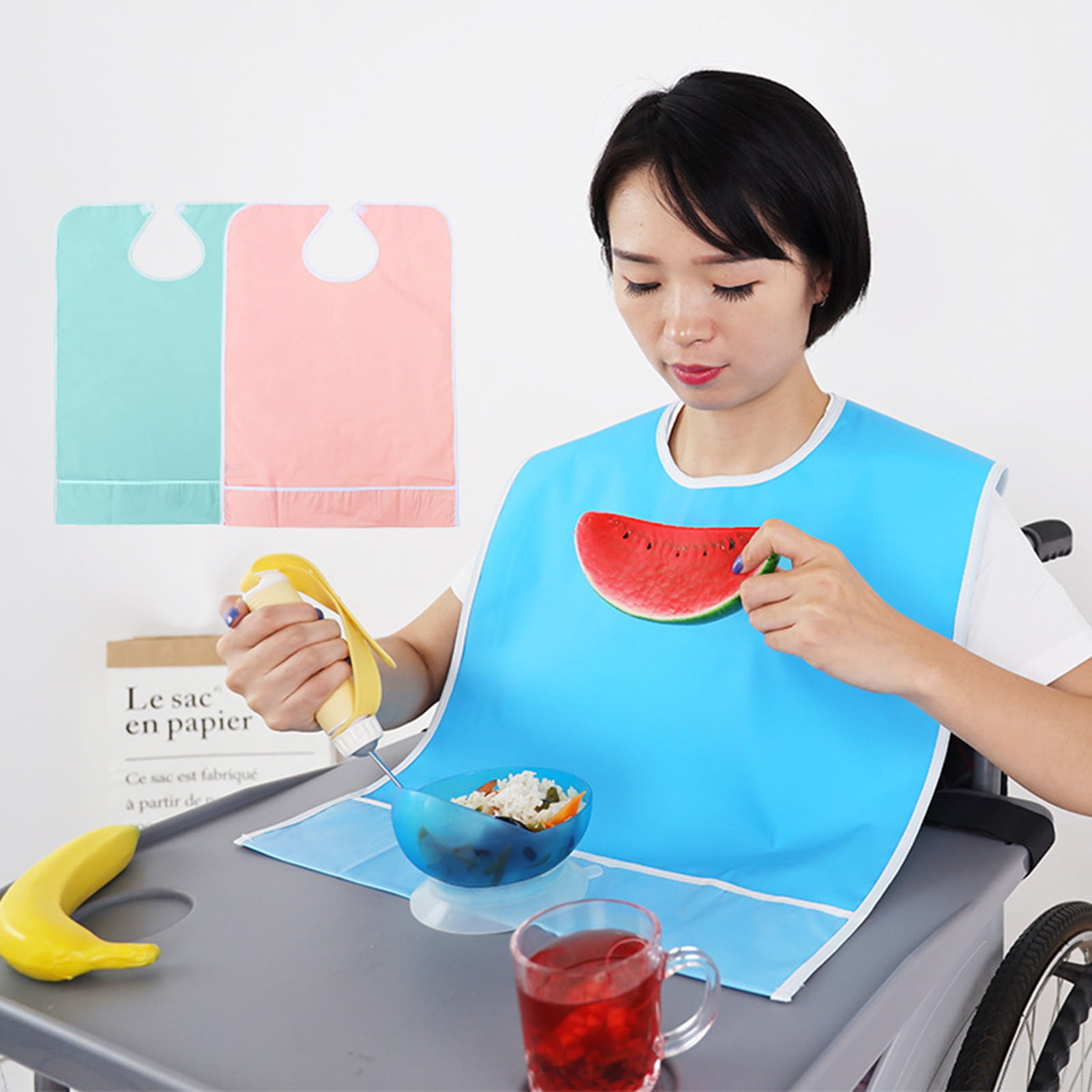 ziertyon Adult Bibs Waterproof Oil-resistant PVC Elderly Patients ...