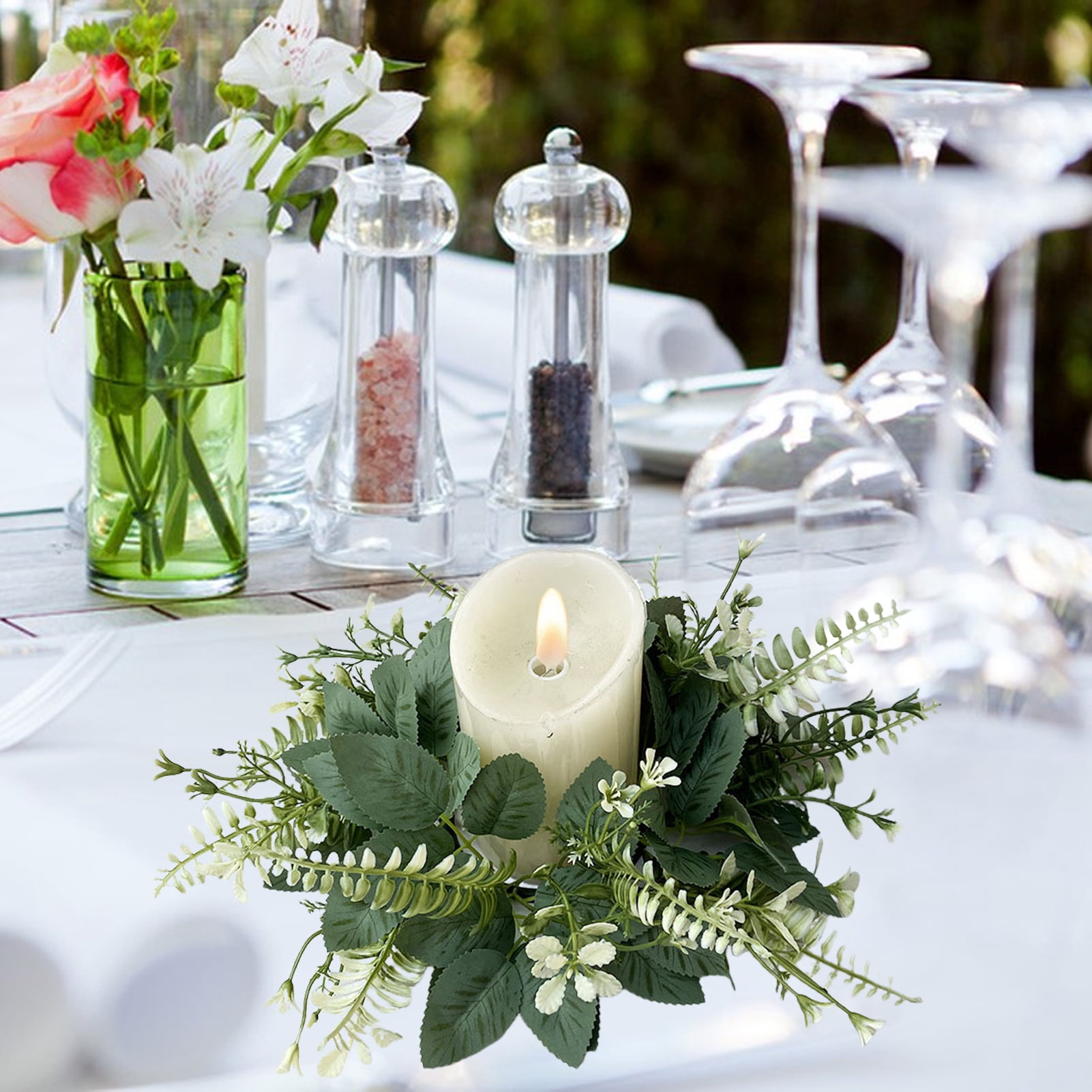 ziertyon Artificial Wreath Candle Ring Faux Eucalyptus Leaves Spring ...