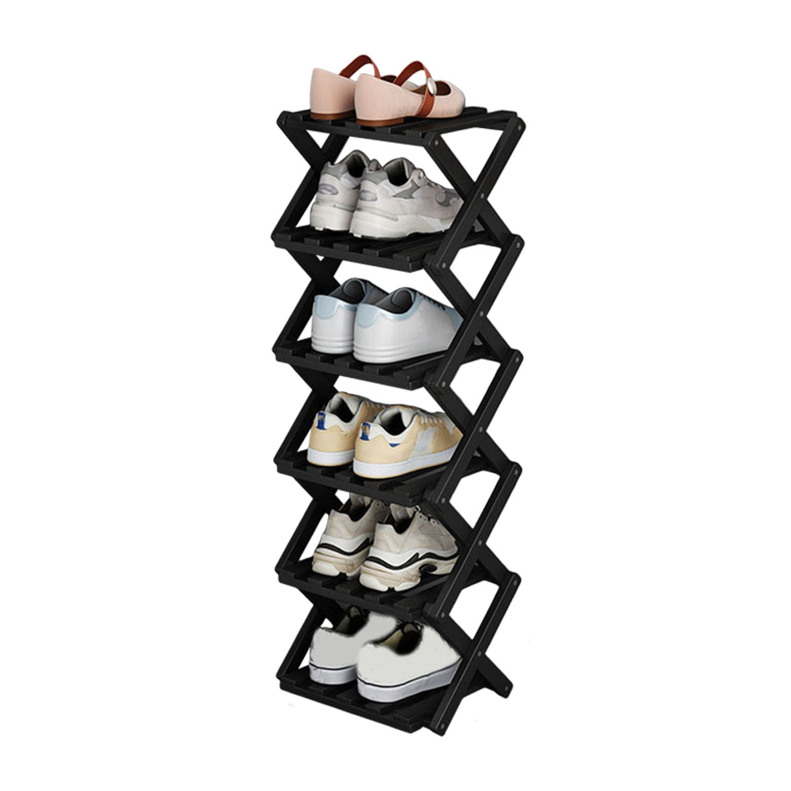 ziertyon Bamboo Foldable Shoes Organizer Storage Shelf Strong Load ...