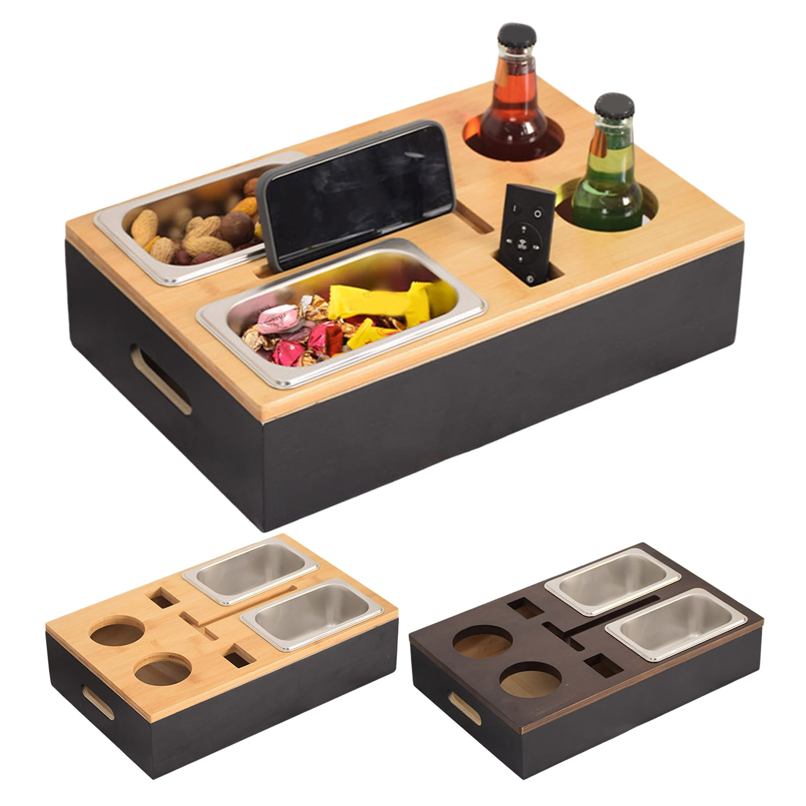 ziertyon Couch Cup Holder Tray Large Capacity Multiple Compartments ...