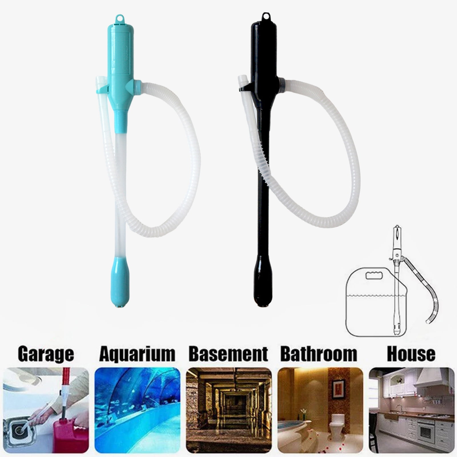 ziertyon Electric Siphon Pump with 60CM Water Hose Portable Battery ...