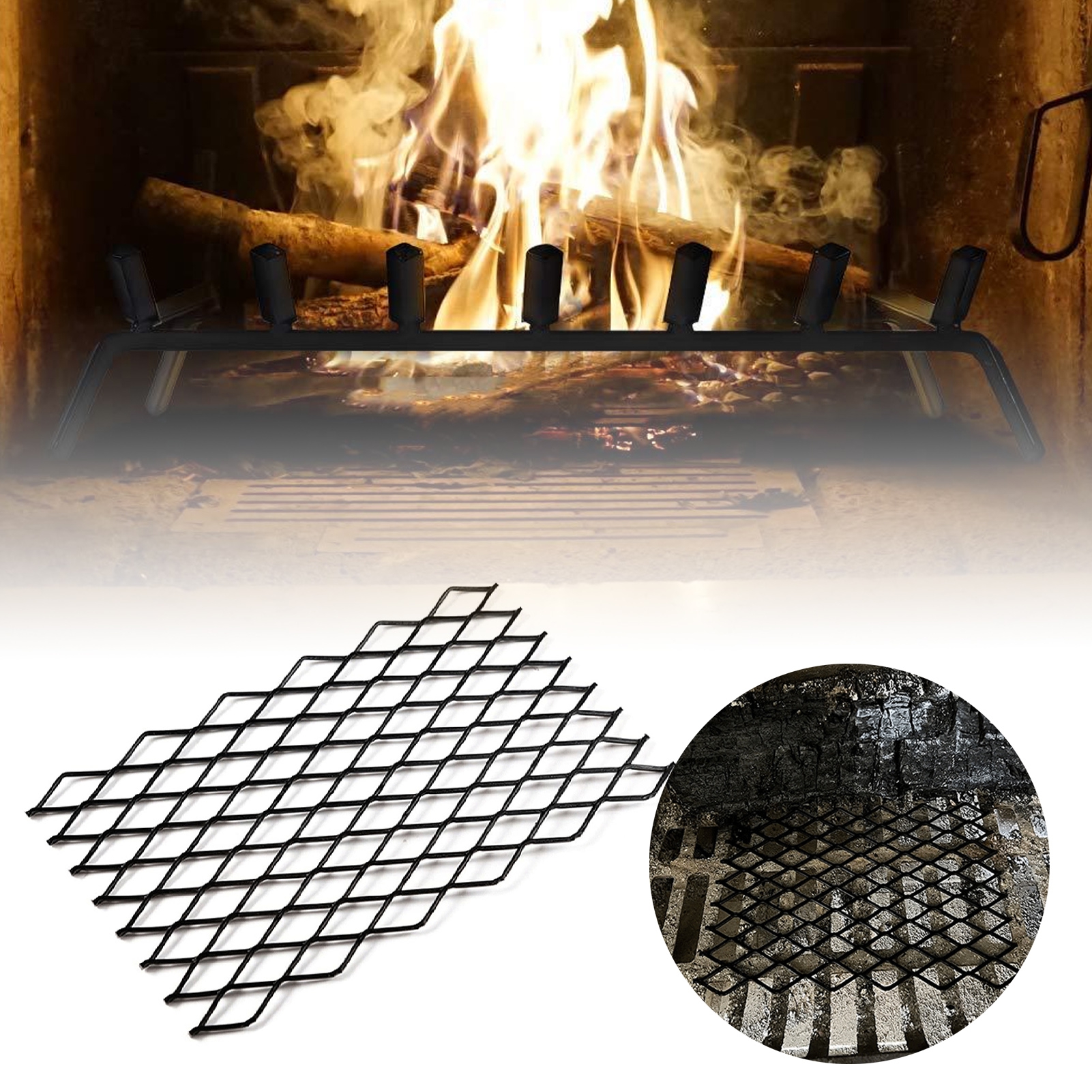 ziertyon Fireplace Grate Ember Retainer Heat-Resistant Simple Installation Universal Ember ...