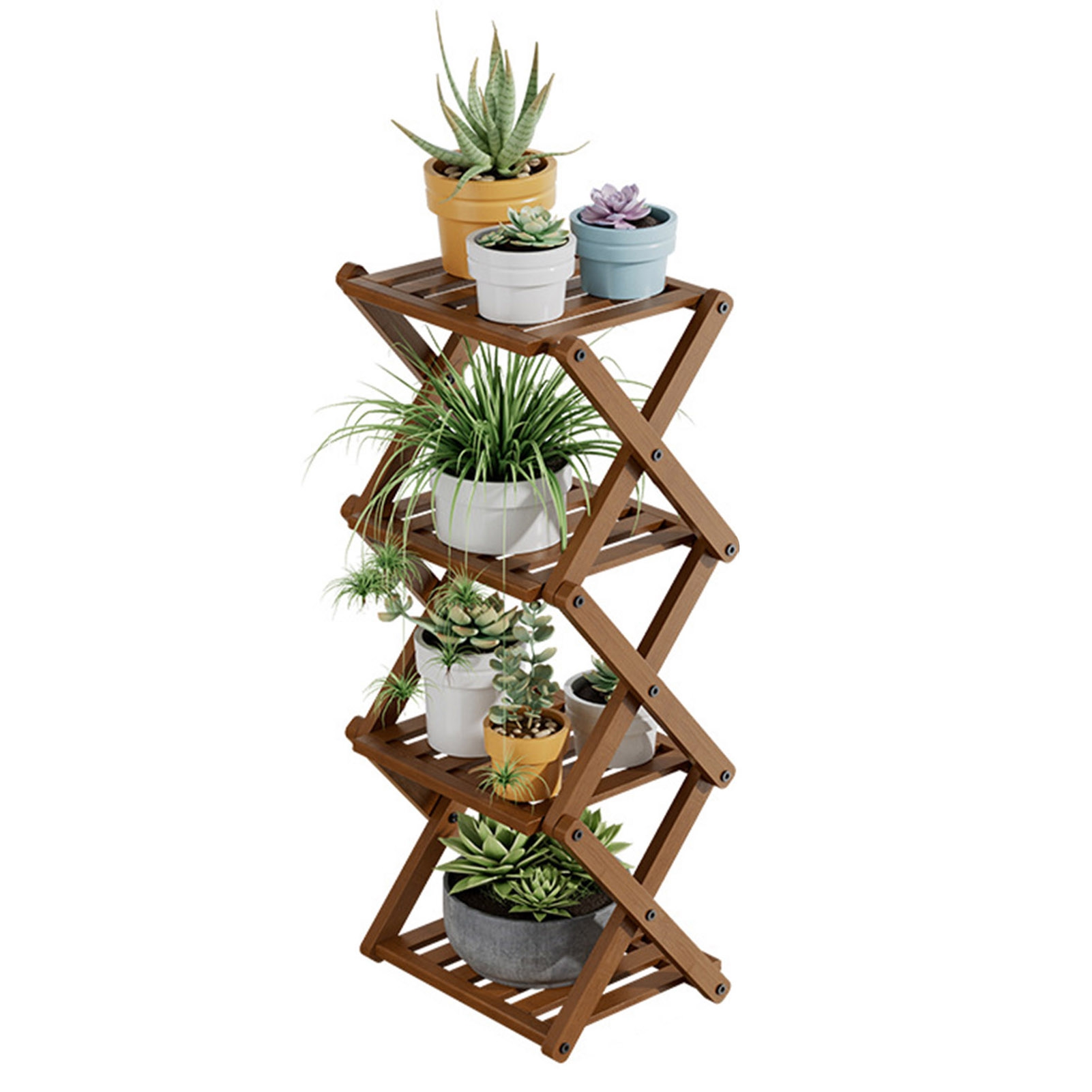 ziertyon Folding Plant Stand 4-Tier Bamboo Plant Rack Shoe Display ...