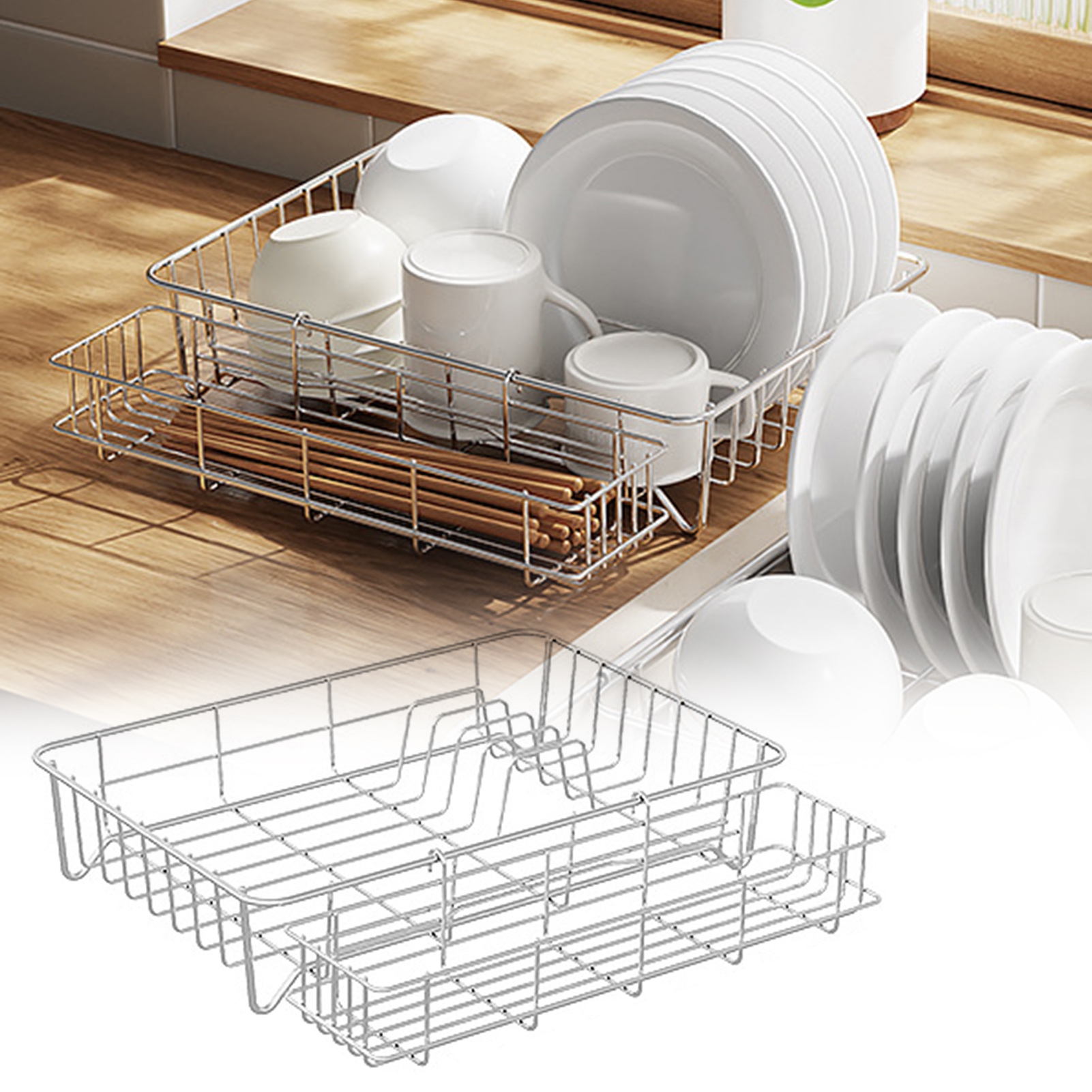 ziertyon Large Dish Drainer Rack with Handle Polished Surface Rustproof ...