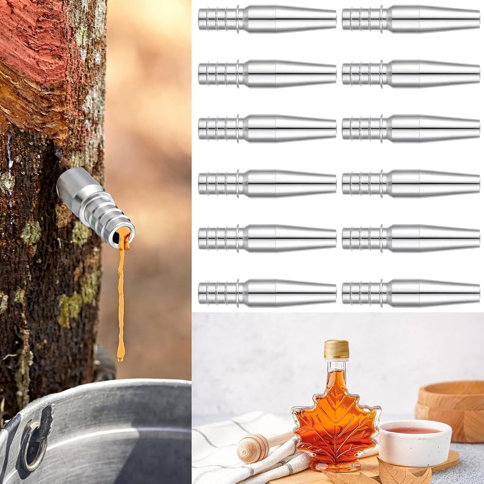 ziertyon Maple Syrup Tapping Kit Stainless Steel Maple Tree Taps Set with Tubes Brushes Maple ...