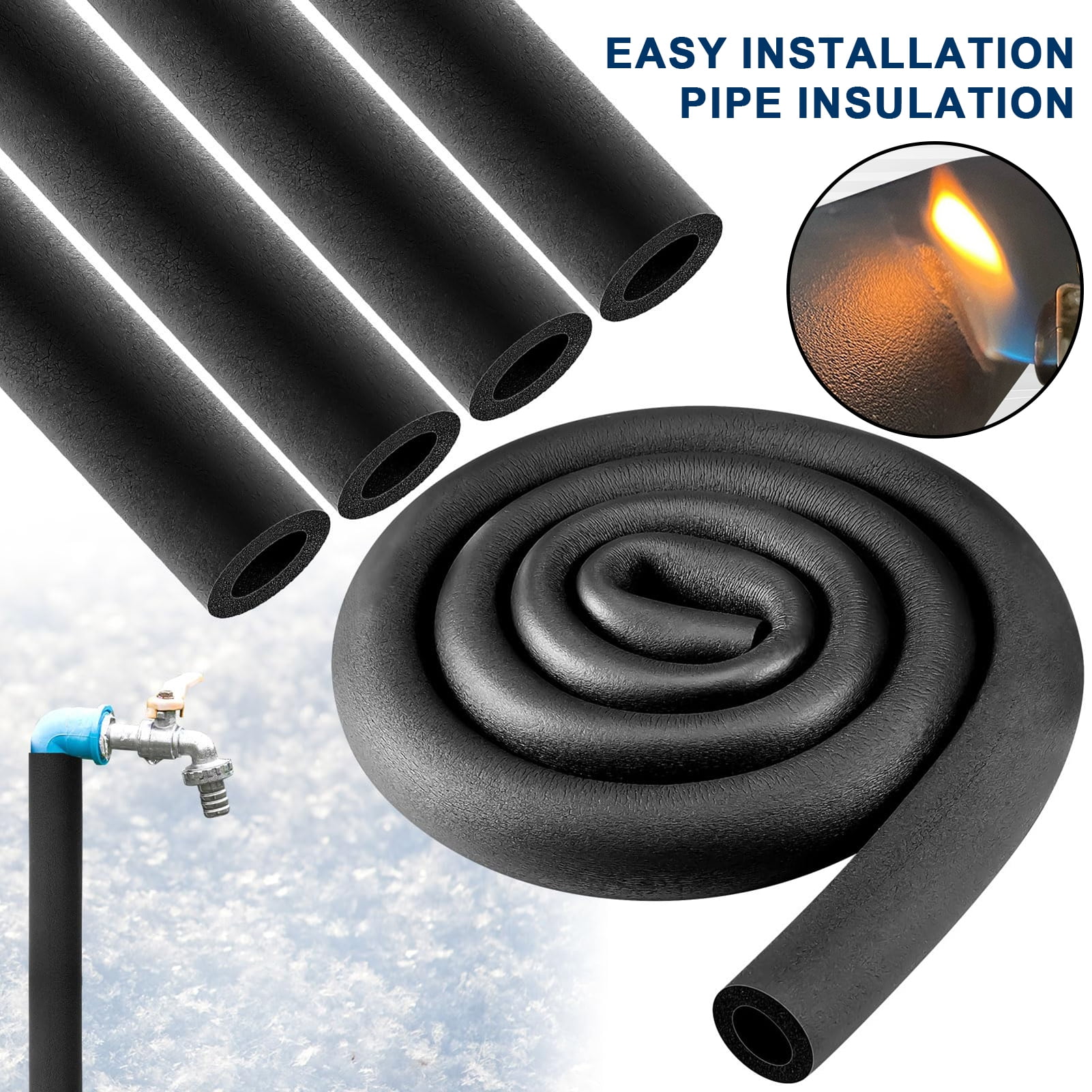 ziertyon Pipe Insulation Foam Tube Foam Tubing Black Pipe Cover Heat Preservation Outdoor Water ...
