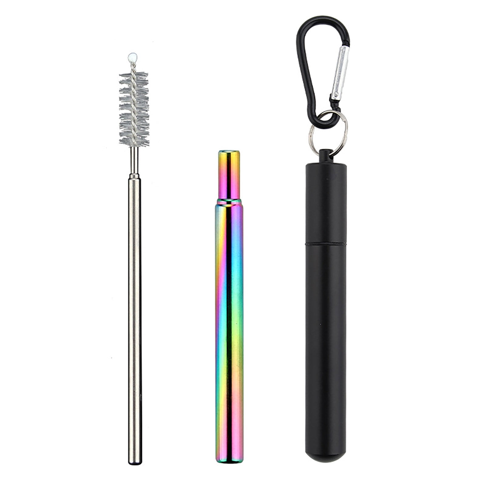 ziertyon Retractable Stainless Steel Straw with Keychain Cleaning Brush ...