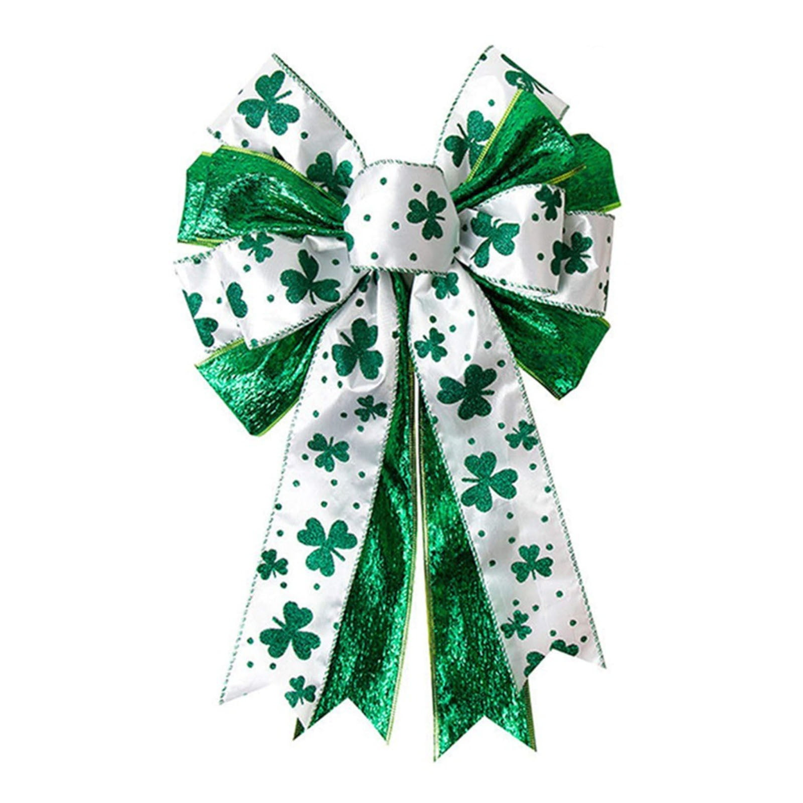 ziertyon St. Patrick's Day Bow Large White Green Glitter Shamrock Bow ...
