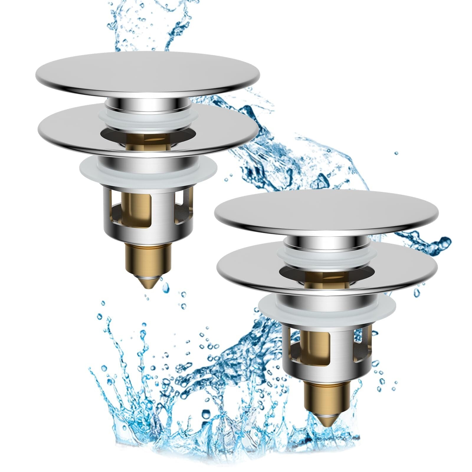 zihao 2 Pack All Metal Bathroom Sink Stopper, Universal Pop Up Drain ...
