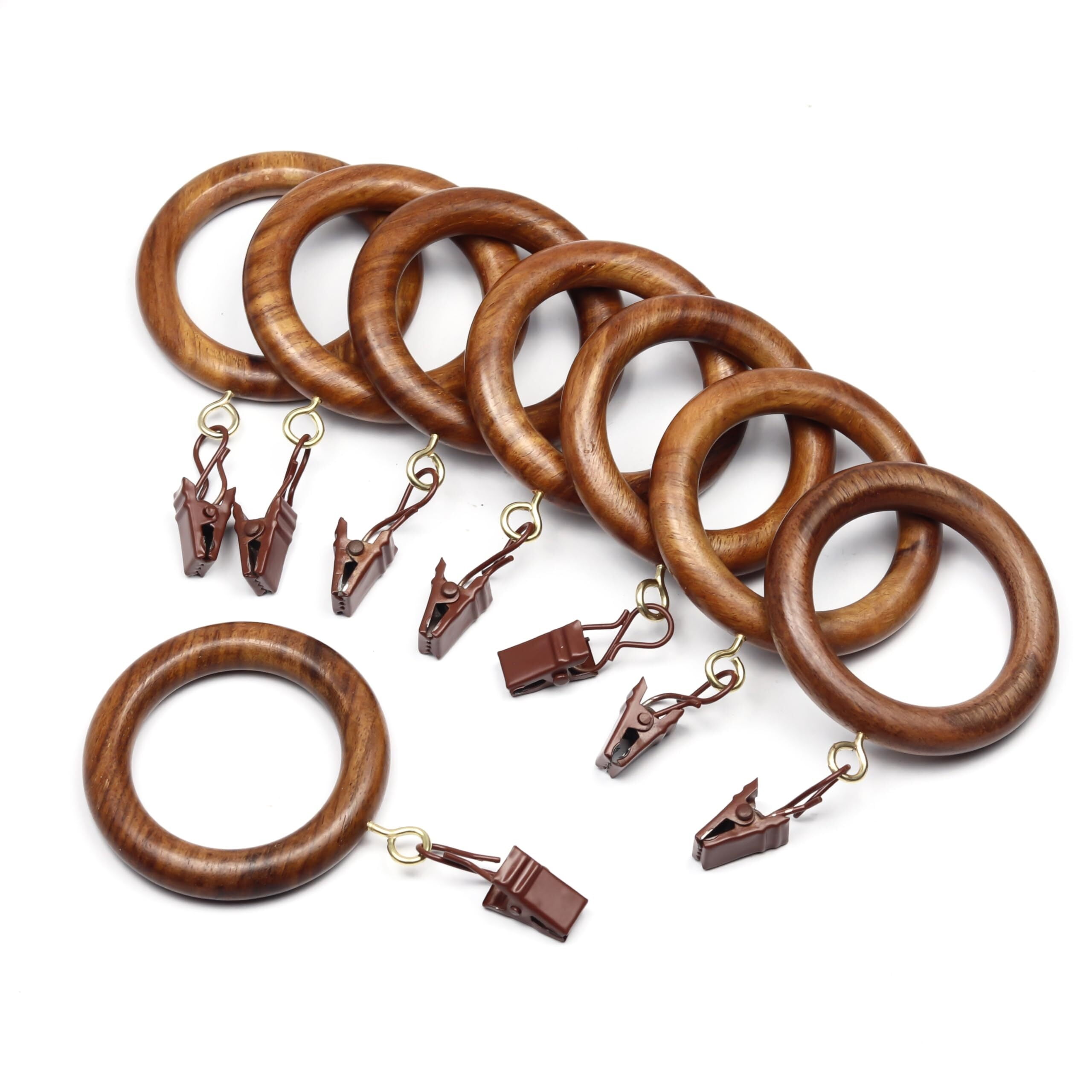 zihao 8 Pieces Curtain Rings with Clips Wooden for 1-1.5 inch Rod ...