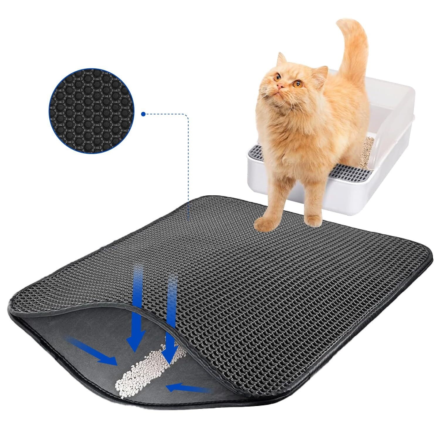 zihao Large Cat Litter Mat, litter box mat (Black, 22x30 Inch), Double ...