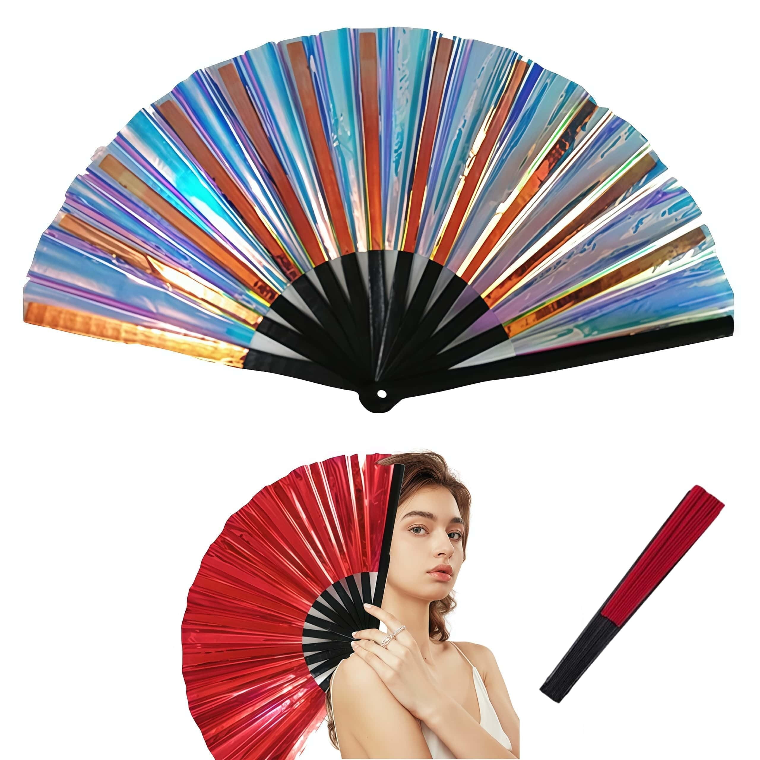 zihao Large Holographic Folding Hand Fan Line Dance Popping Fan, Clap ...