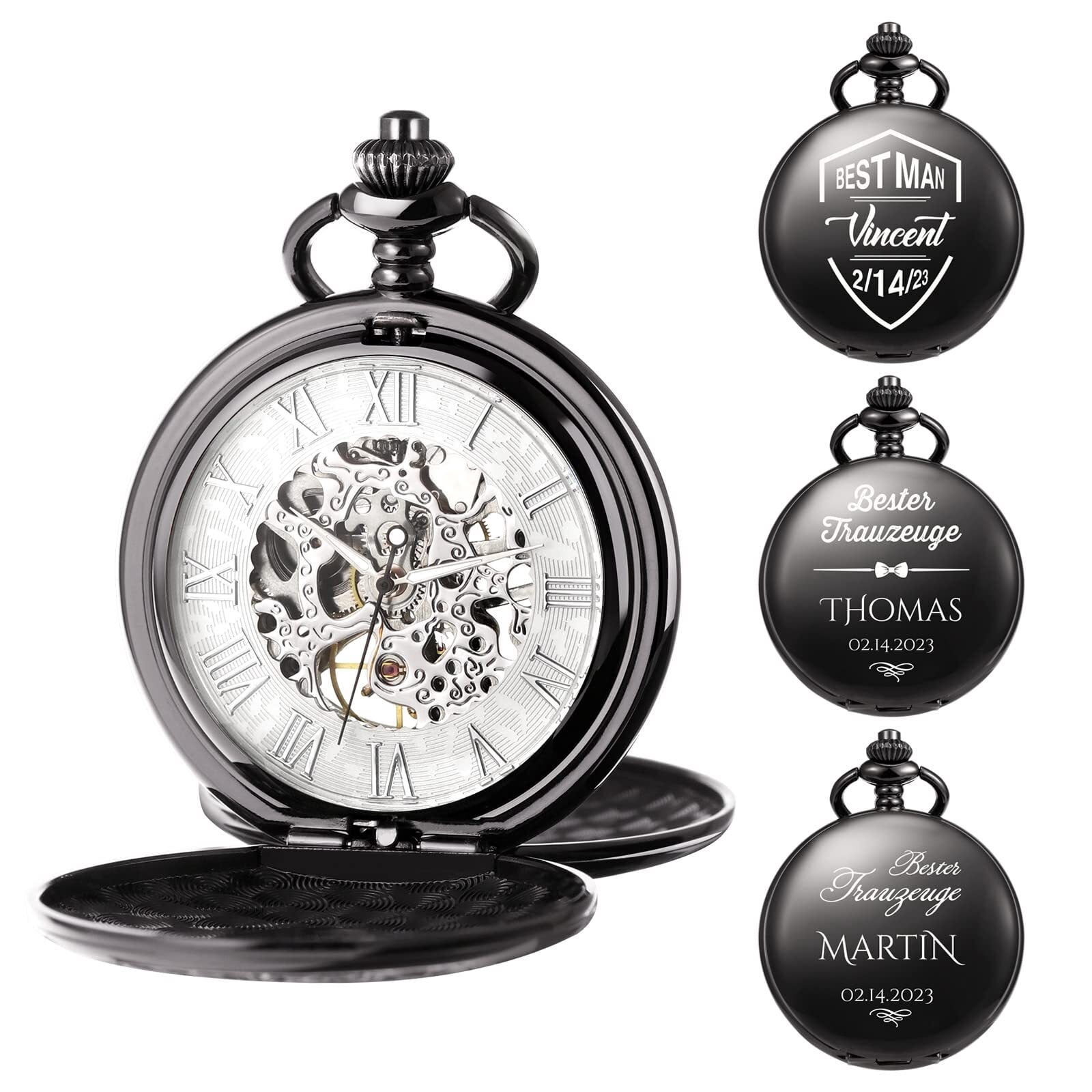zihao Mechanical Personalized Engraved Pocket Watch Skeleton Double ...