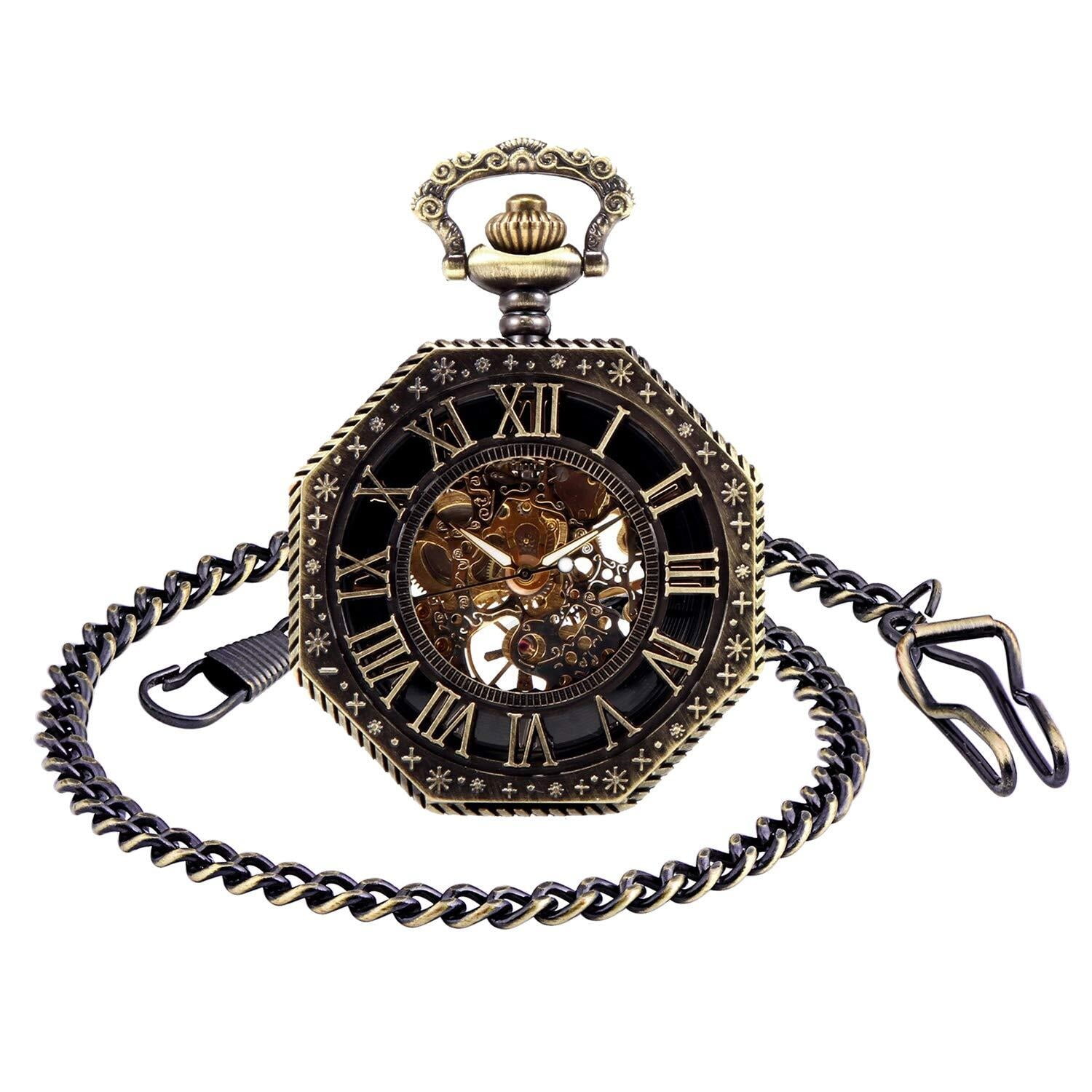zihao Mens Pocket Watch Steampunk Vintage Unique Octagon Skeleton ...