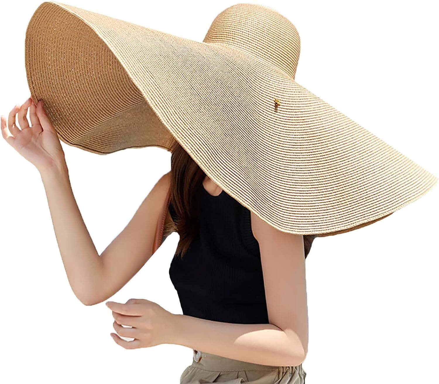 zihao Oversized Beach Straw Hats for Women Extra Large Wide Brim Beach Hat Foldable Roll up ...