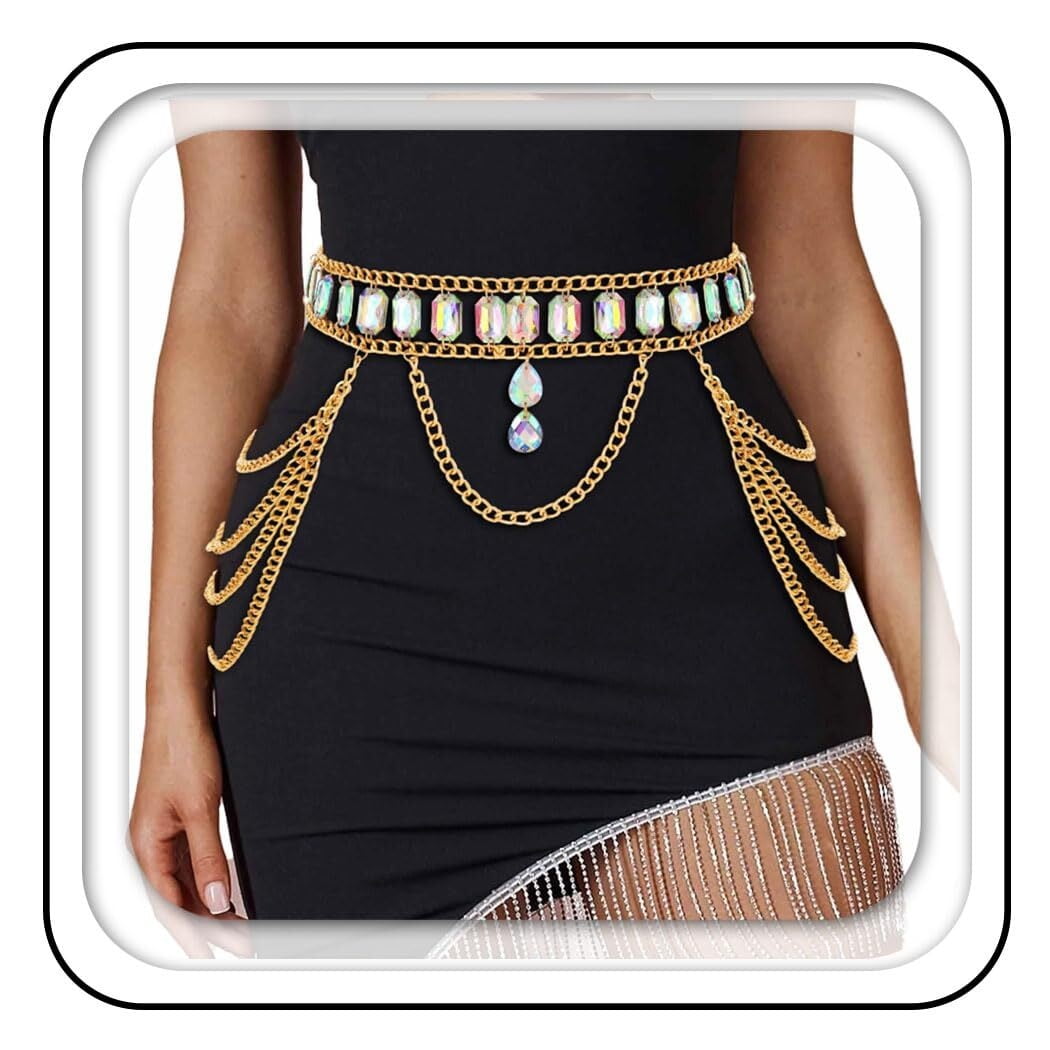 zihao Rhinestone Layered Waist Chain Gold Metal Belly Chains Beach ...