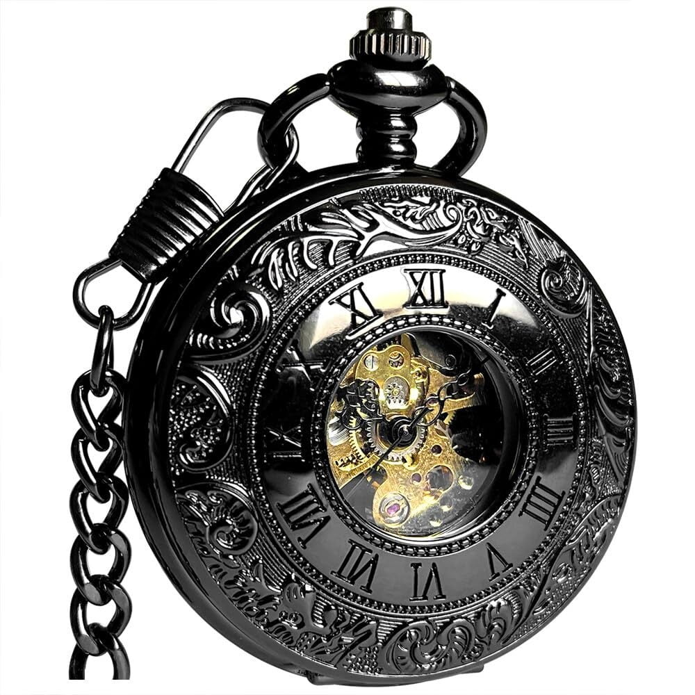 zihao Vintage Hand Wind Up Pocket Watches for Men, Mechanical Silver ...