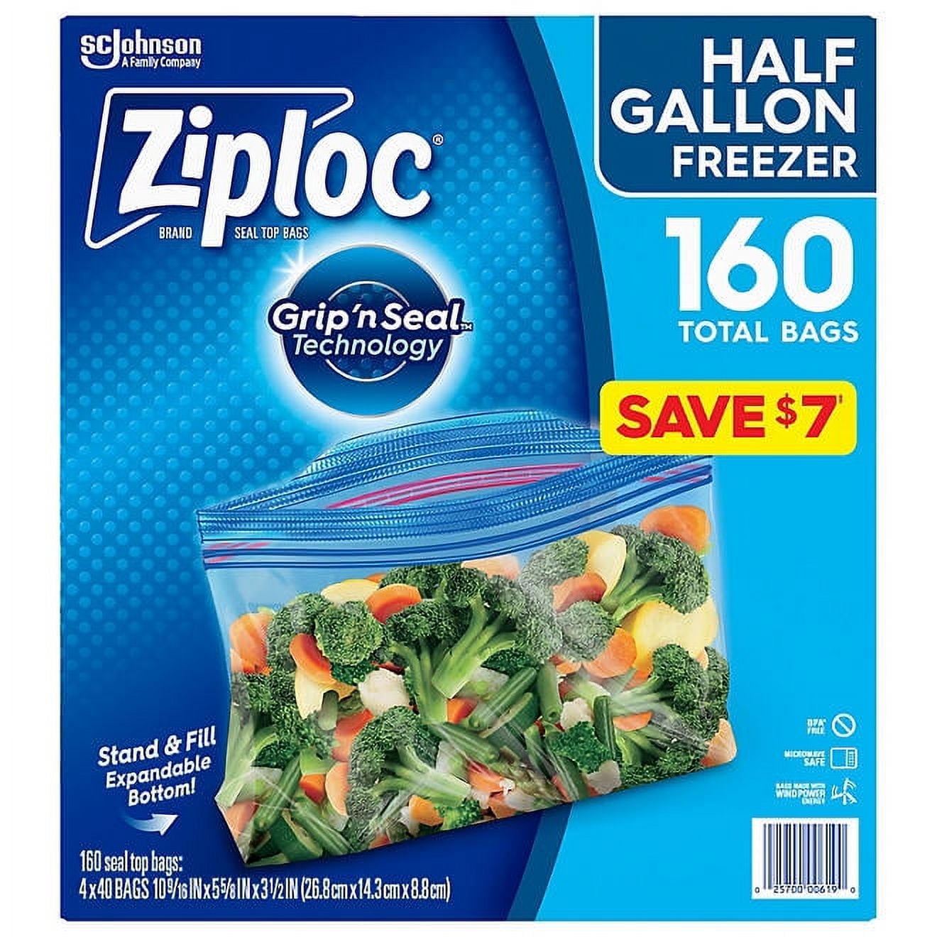 Ziploc Half Gallon Freezer Bags, Plastic Storage Bags with Double ...