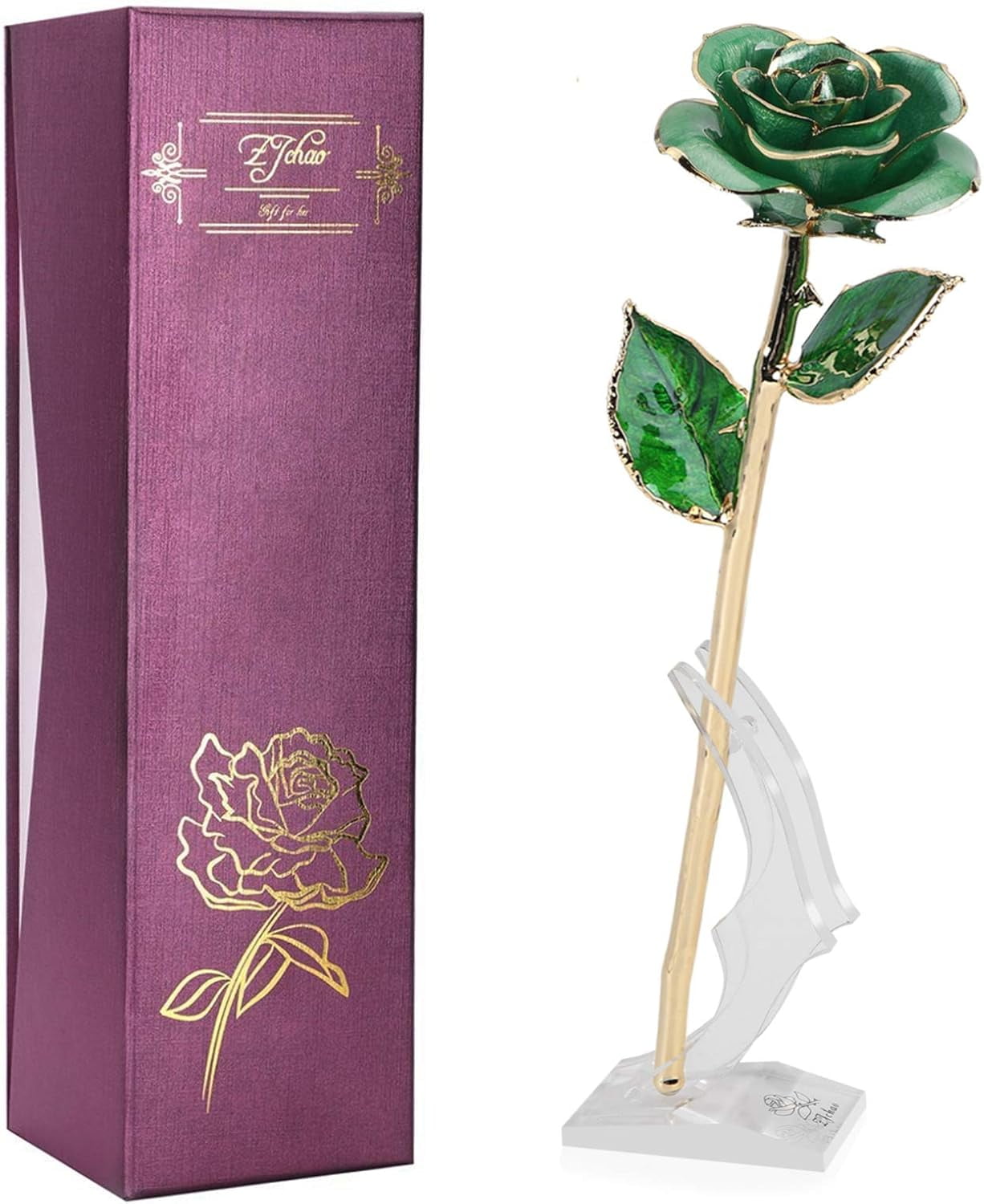 zjchao 24K Light Green Rose for Her, Dipped Gold Rose Love Real Golden ...