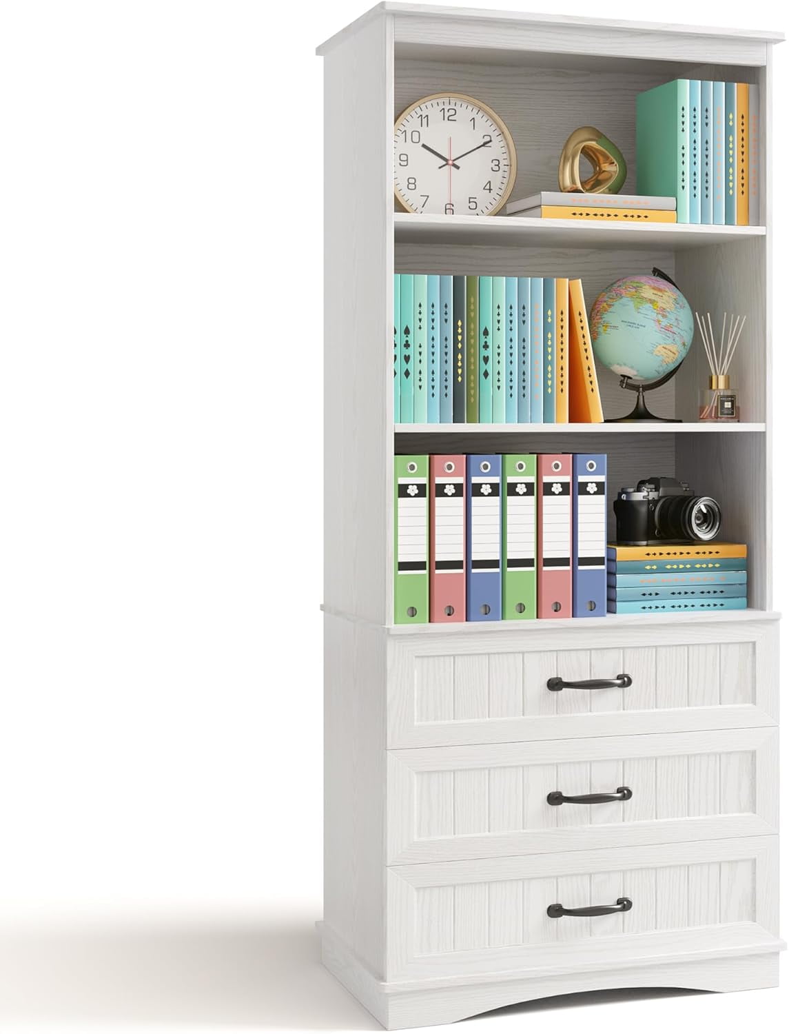 zljaa 70'' Tall Bookcase with 3 Drawers Wooden Bookshelf with Storage ...