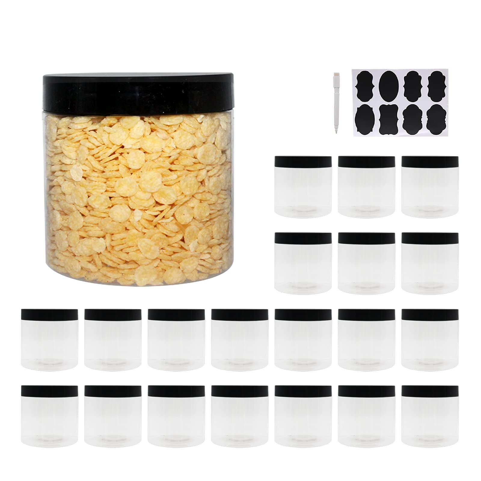 zmybcpack 21 Pack 16 oz Plastic Jars With Lids, Extra Labels, 1 Pen ...