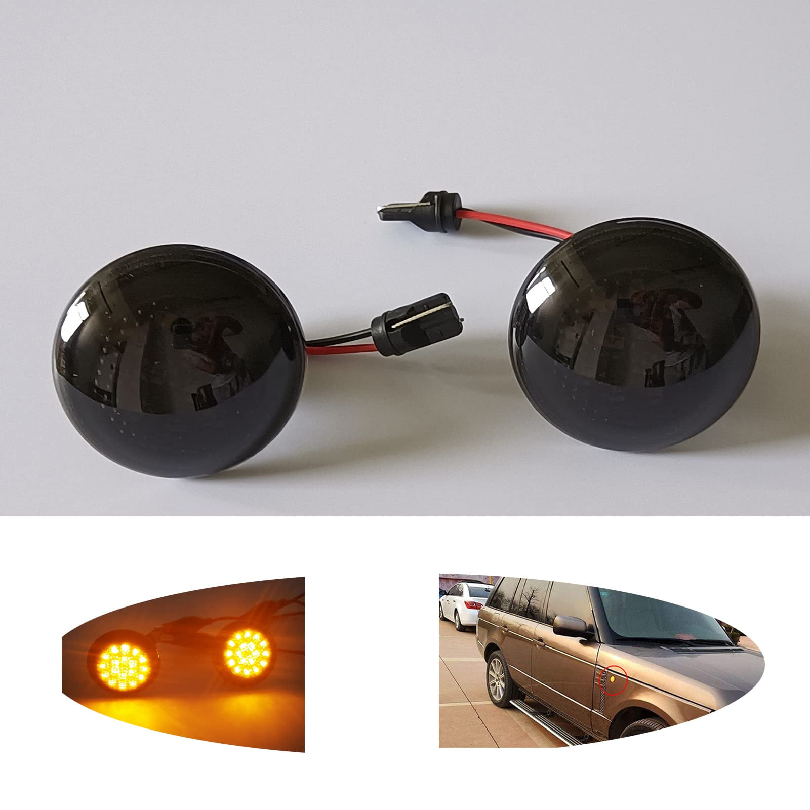 znakeauto 2X Smoked Lens KEF16 Full LED Amber Front Fender Side Marker ...