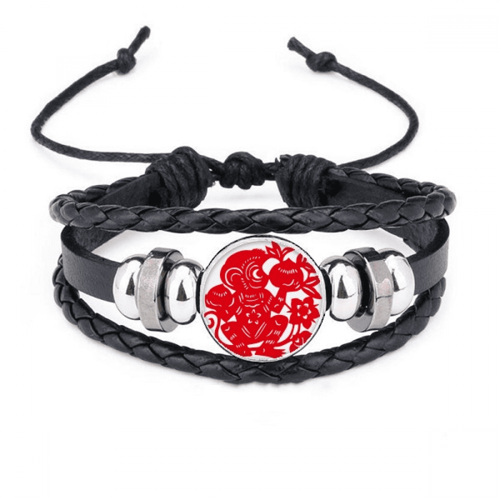zodiac monkey papercut chinese flowers bracelet braided leather woven ...