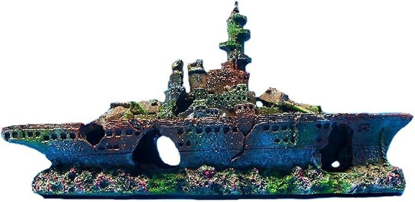 zoele Resin Damaged Navy War Boat Mini Ship Battleship Wreck Fish Tank ...