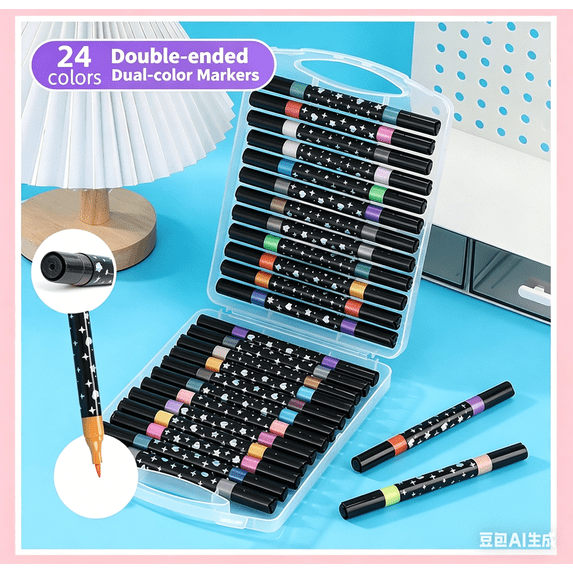 zrova Glitter Dual Tip Markers Set, Kids Fluorescent Soft Tip Acrylic ...