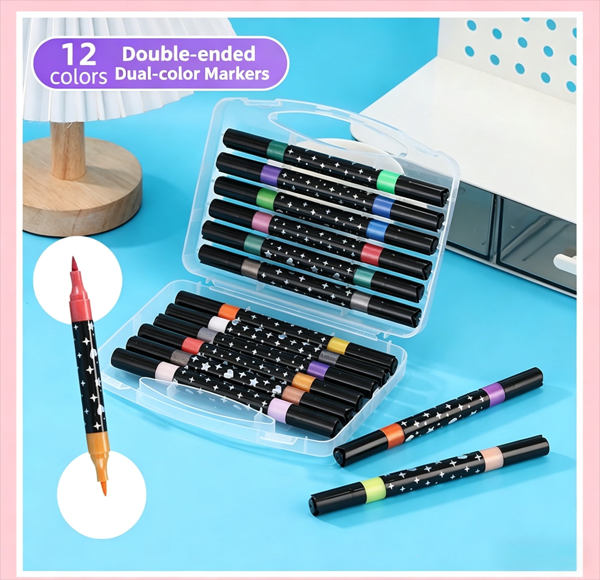 zrova Glitter Dual Tip Markers Set, Kids Fluorescent Soft Tip Acrylic ...