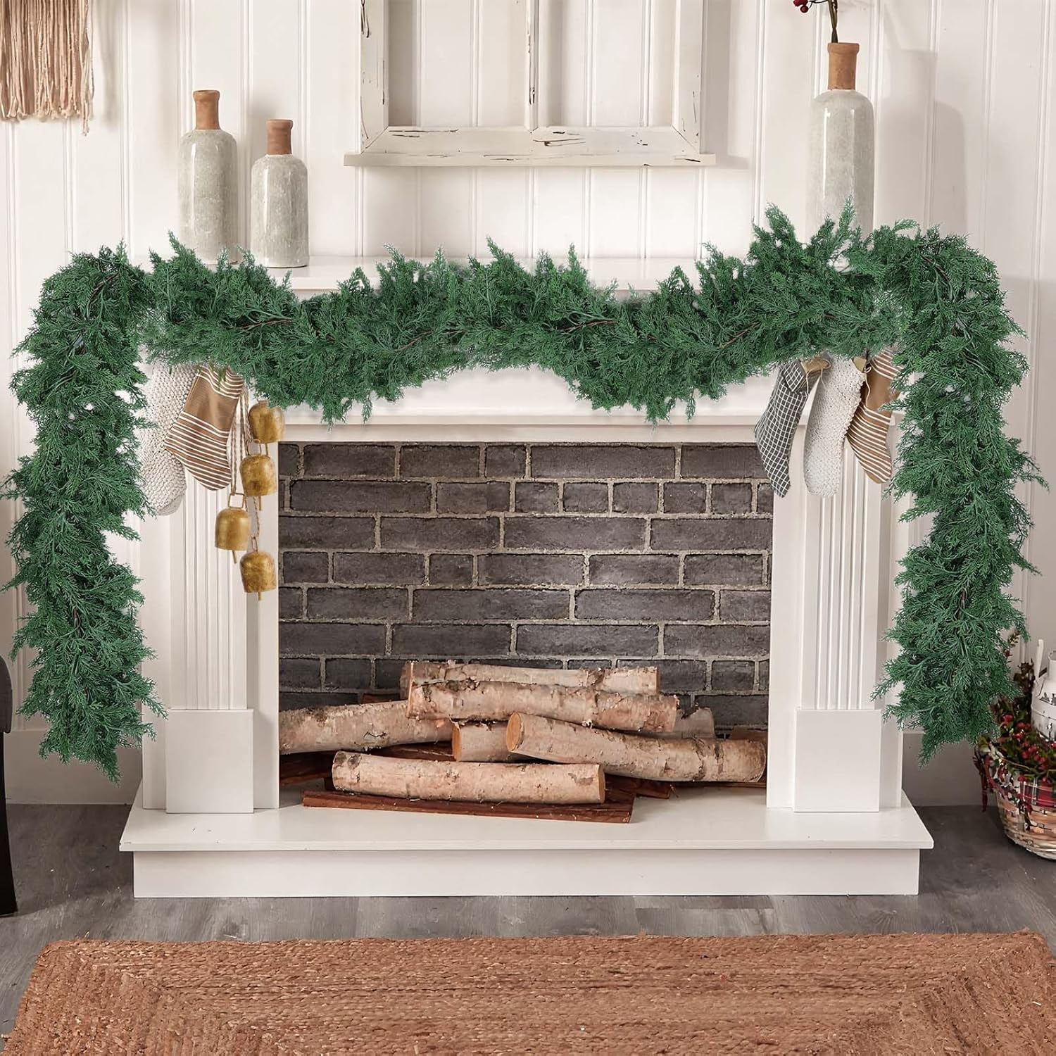 zsertyuh 9 FT Artificial Cedar Garlands 2 Pcs Real Touch Winter Cedar ...