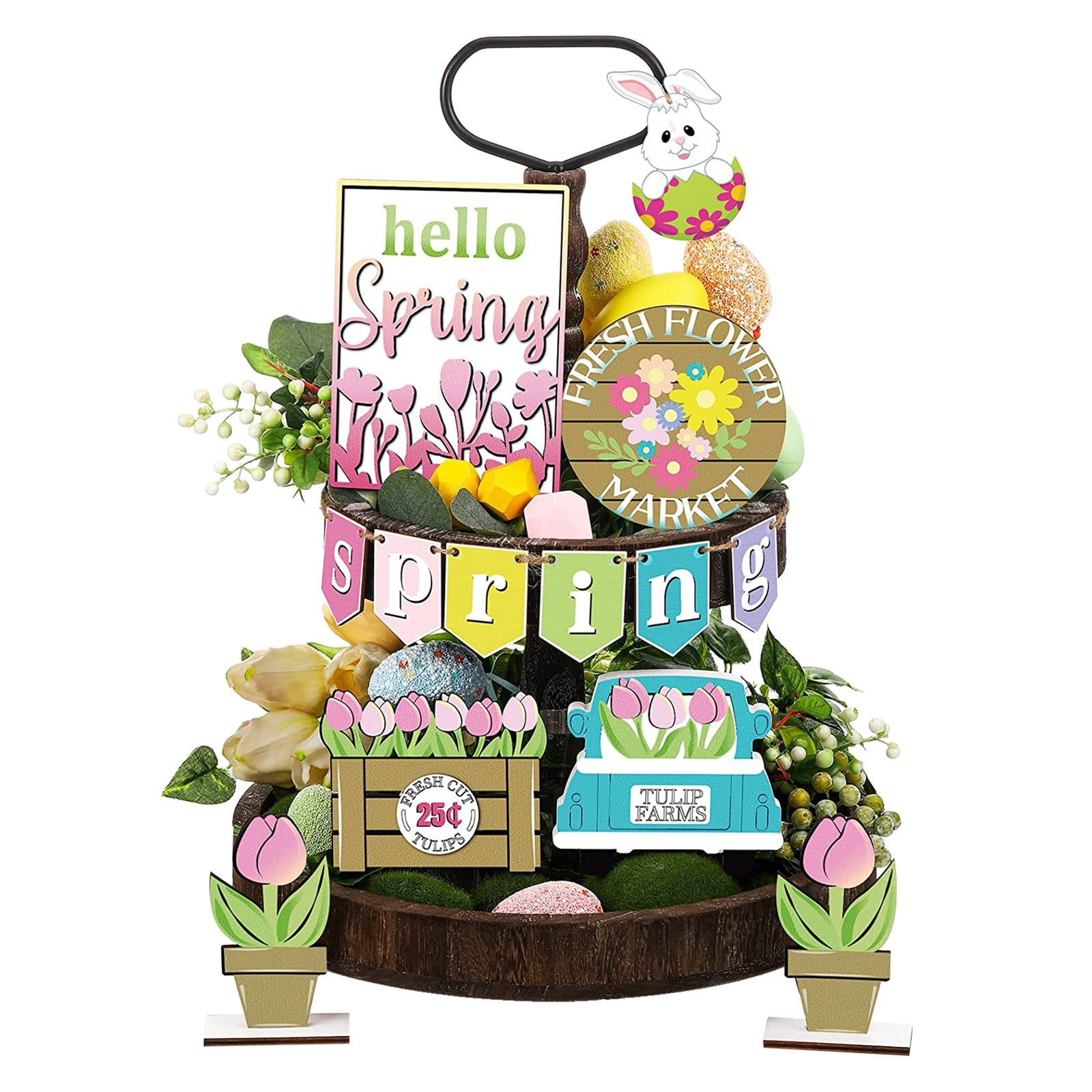 zttd 12 pieces spring tiered tray decor daisy flower wooden signs ...