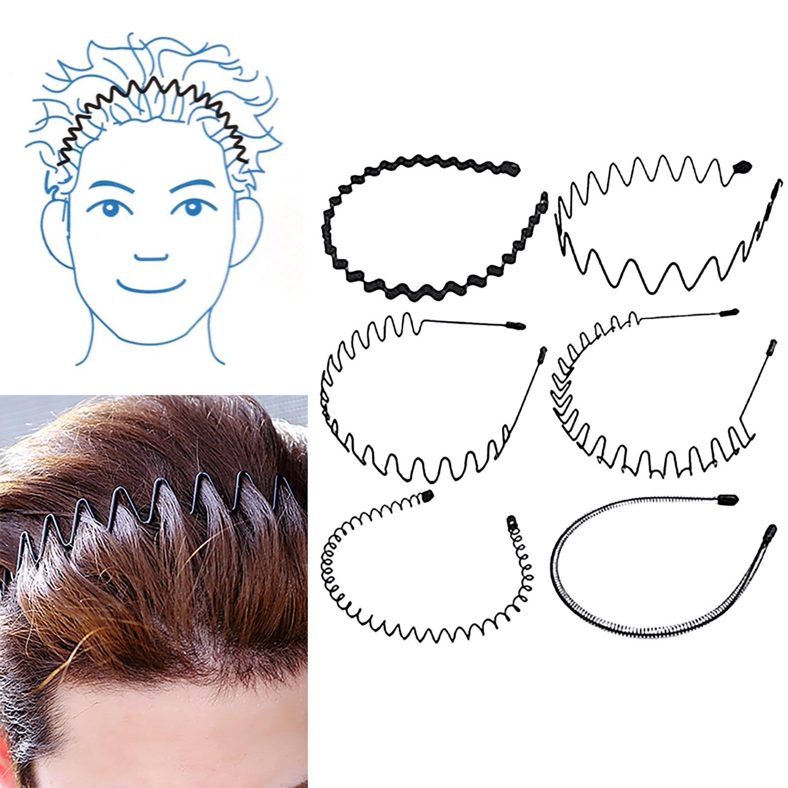 zttd 6pcs metal hair bands, tsv wavy spring sports headbands for men ...