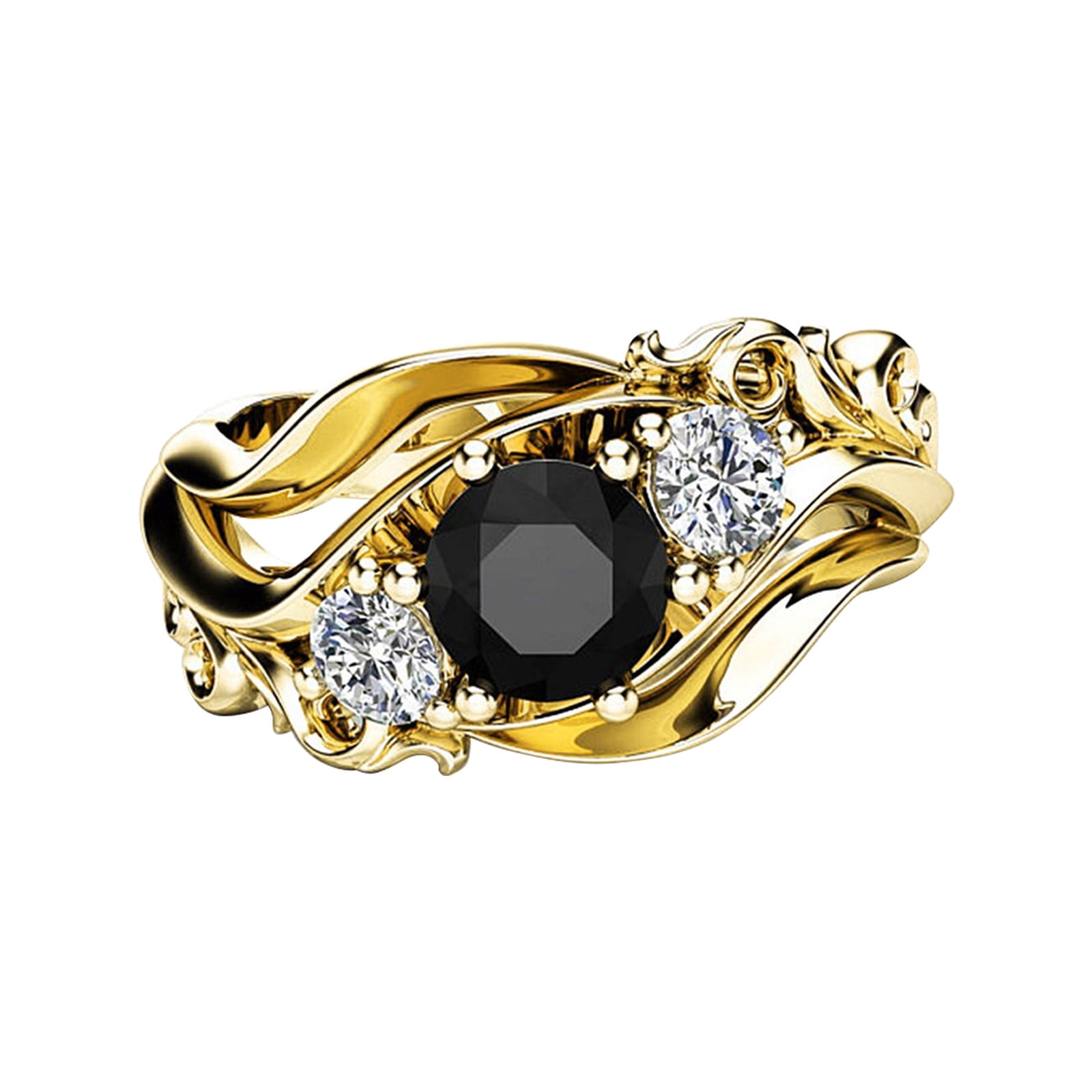 zttd fashion flower line black zircon ring ladies ring diamond ring for ...