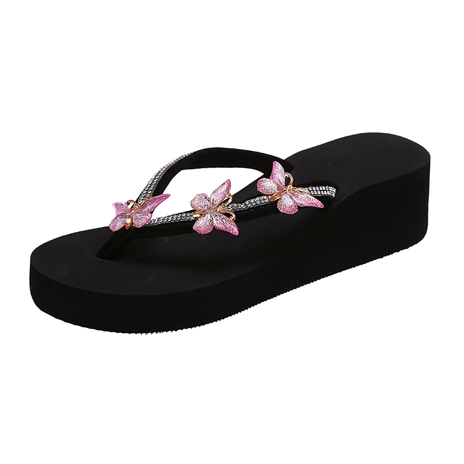zttd ladies fashion summer flip flops casual rhinestone butterfly ...