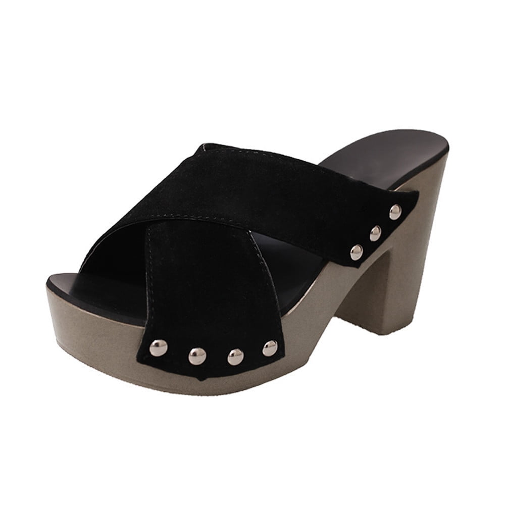 zttd women cross strap heel thick high-heeled flip flop open toe women ...